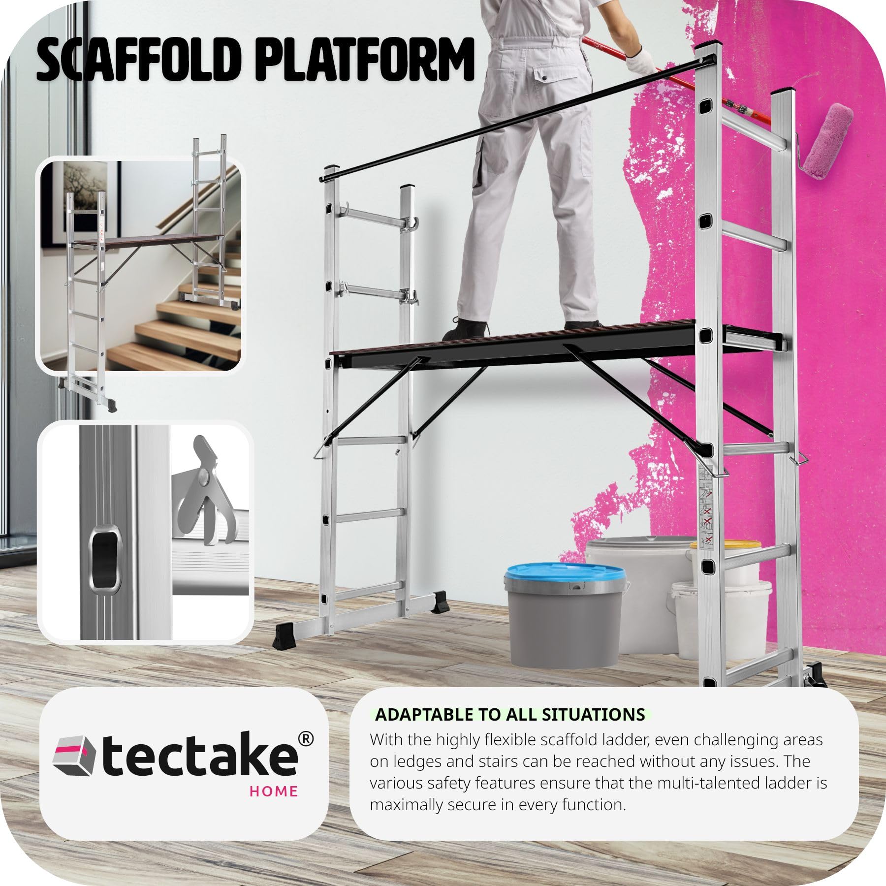 Mua tectake® Aluminium Multi-Purpose Ladder, Adjustable 4-in-1 Work ...