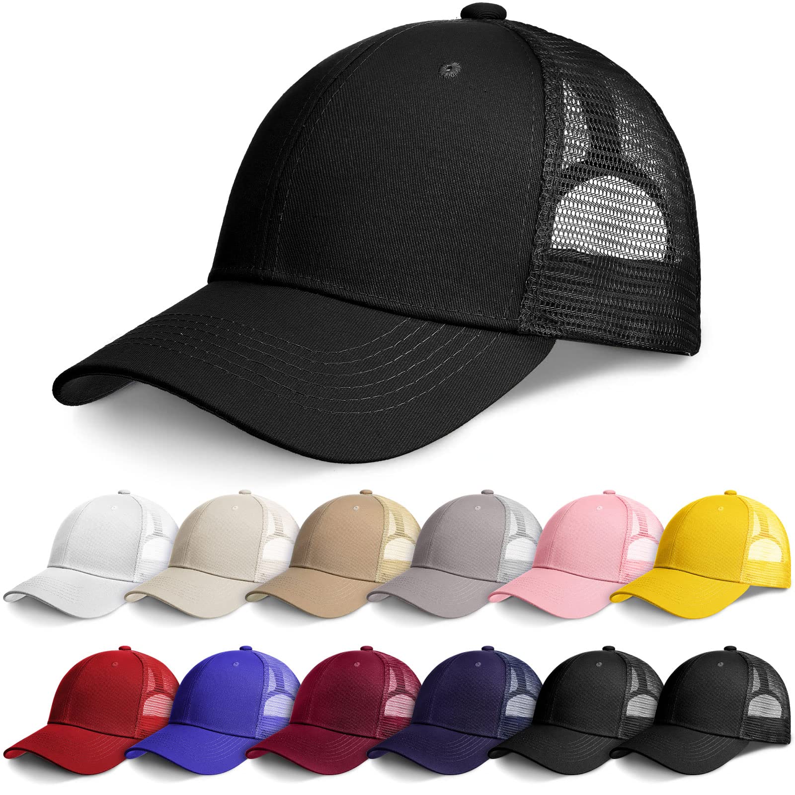 Coume 12 Pieces Mesh Baseball Hat Bulk Cotton Washed Blank Baseball ...