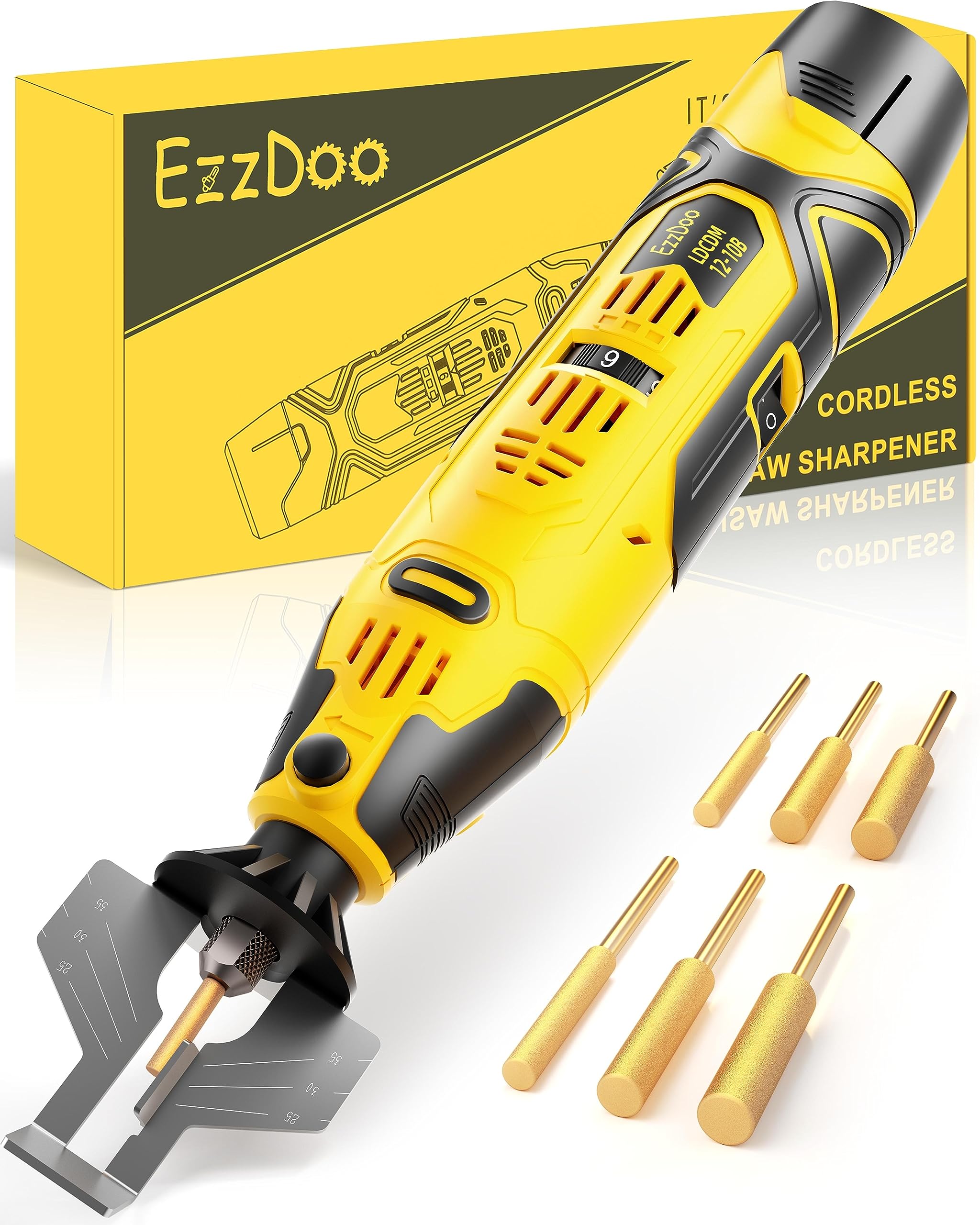 EzzDoo Cordless Electric Chainsaw Sharpener Kit - Portable 12V Chain ...