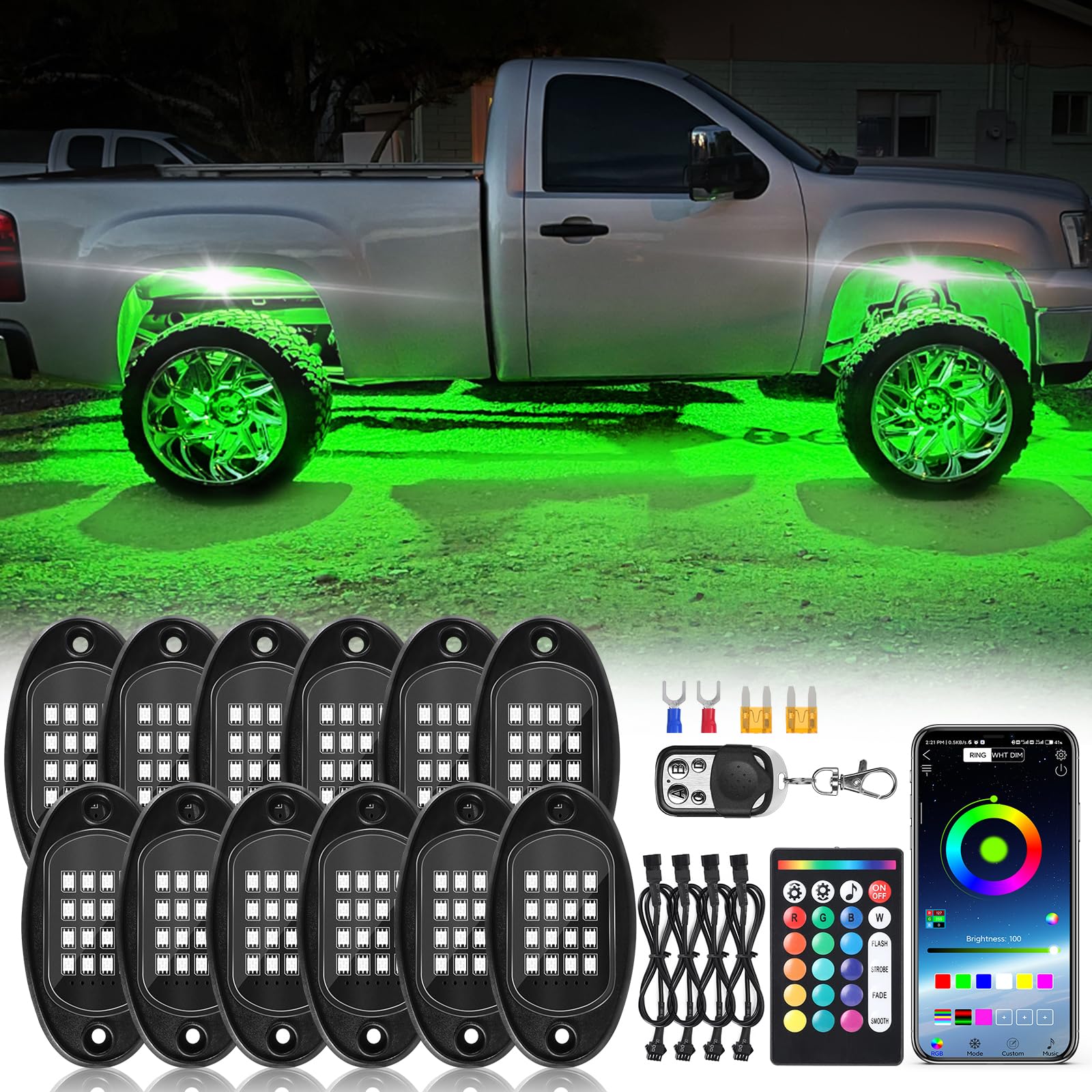 ZONECONA 12Pods RGB LED Rock Lights Kit with APP/RF Remote Control, Car ...