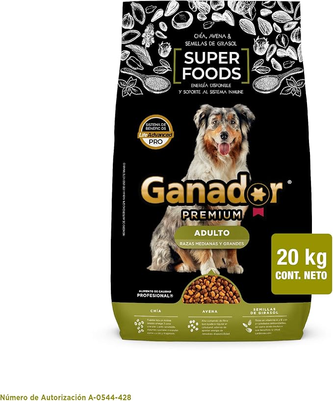 Ganador Premium Superfoods 20kg, Alimento para Perros Adultos de Razas ...