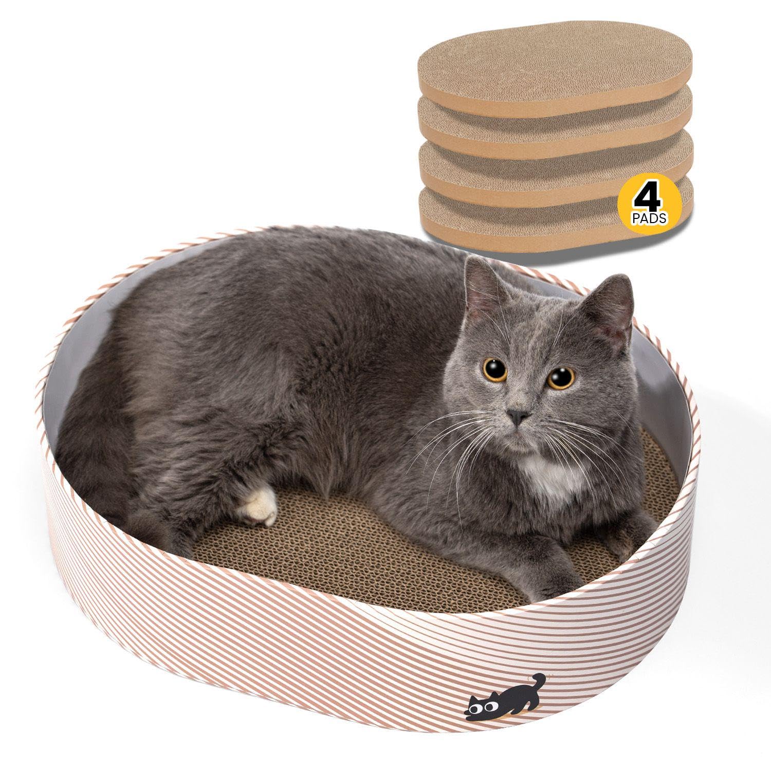 Conlun Cat Scratcher Box with 4 Cat Scratching Board Reversible Scratch ...