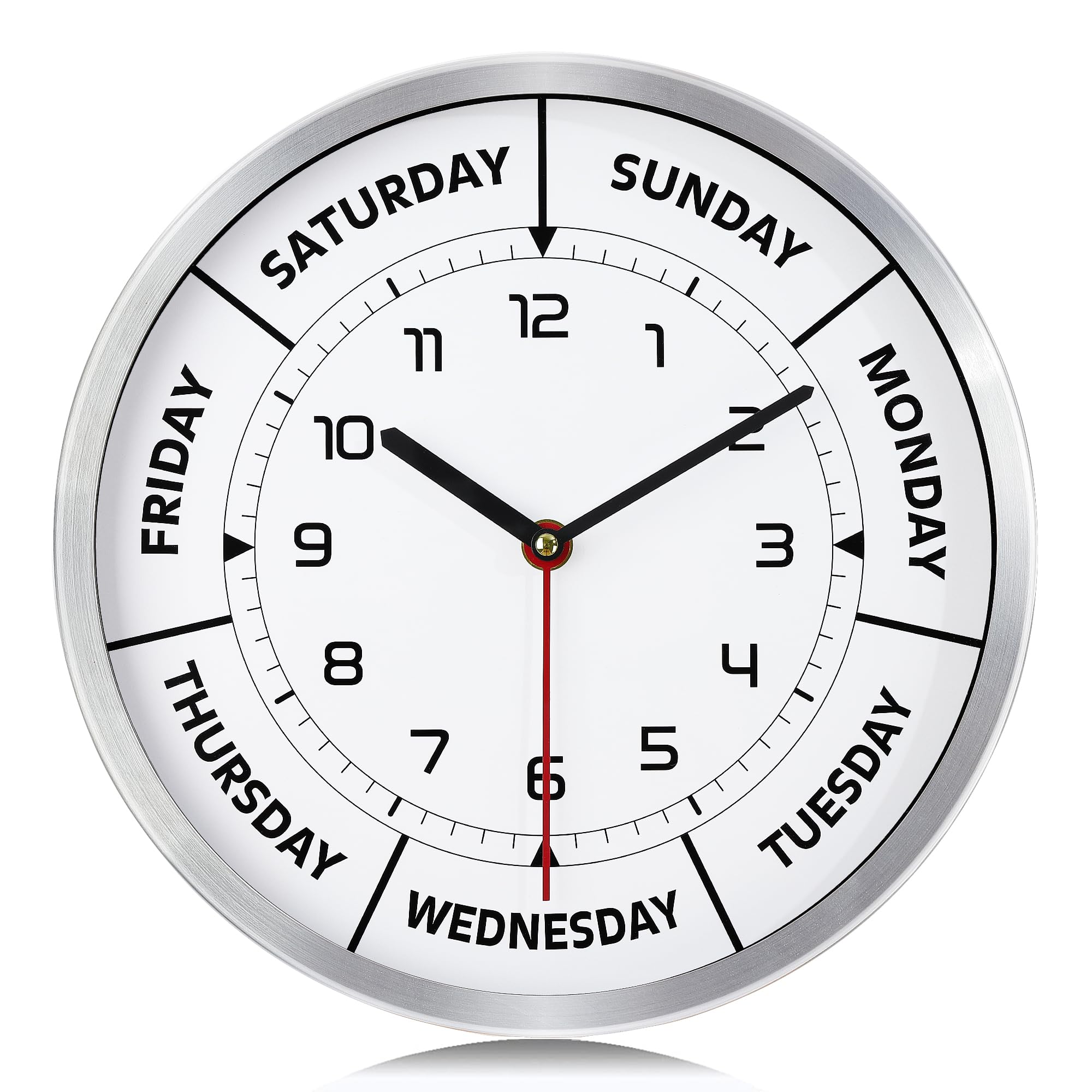 Lafocuse Version 2.0 Metal Day of The Week Clock Silver,Silent Non ...