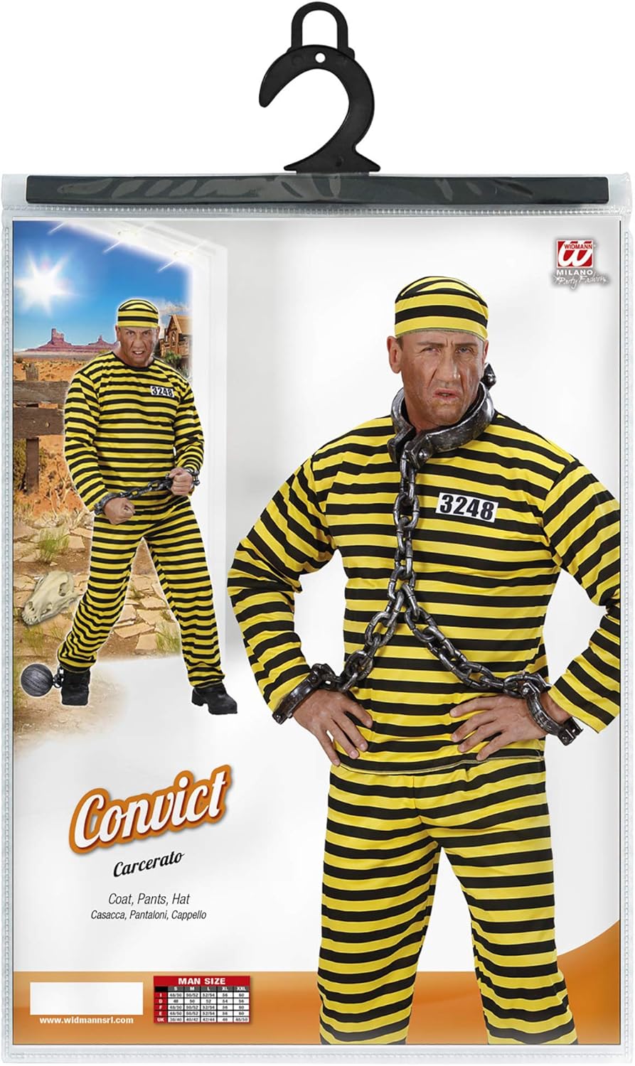 xL Convict – Yellow & Black Costume Extra Large for Prisoner Jail Fancy ...