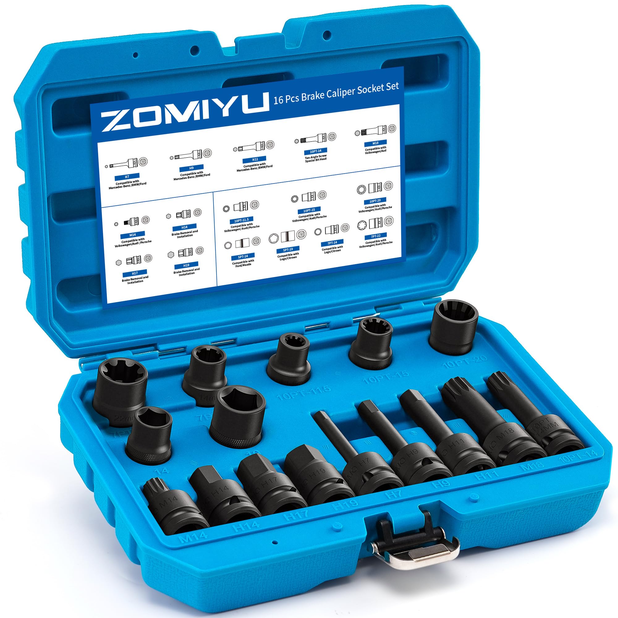ZOMIYU 16pcs Impact Brake Caliper Socket Set, 1/2" Square Drive Wrench ...