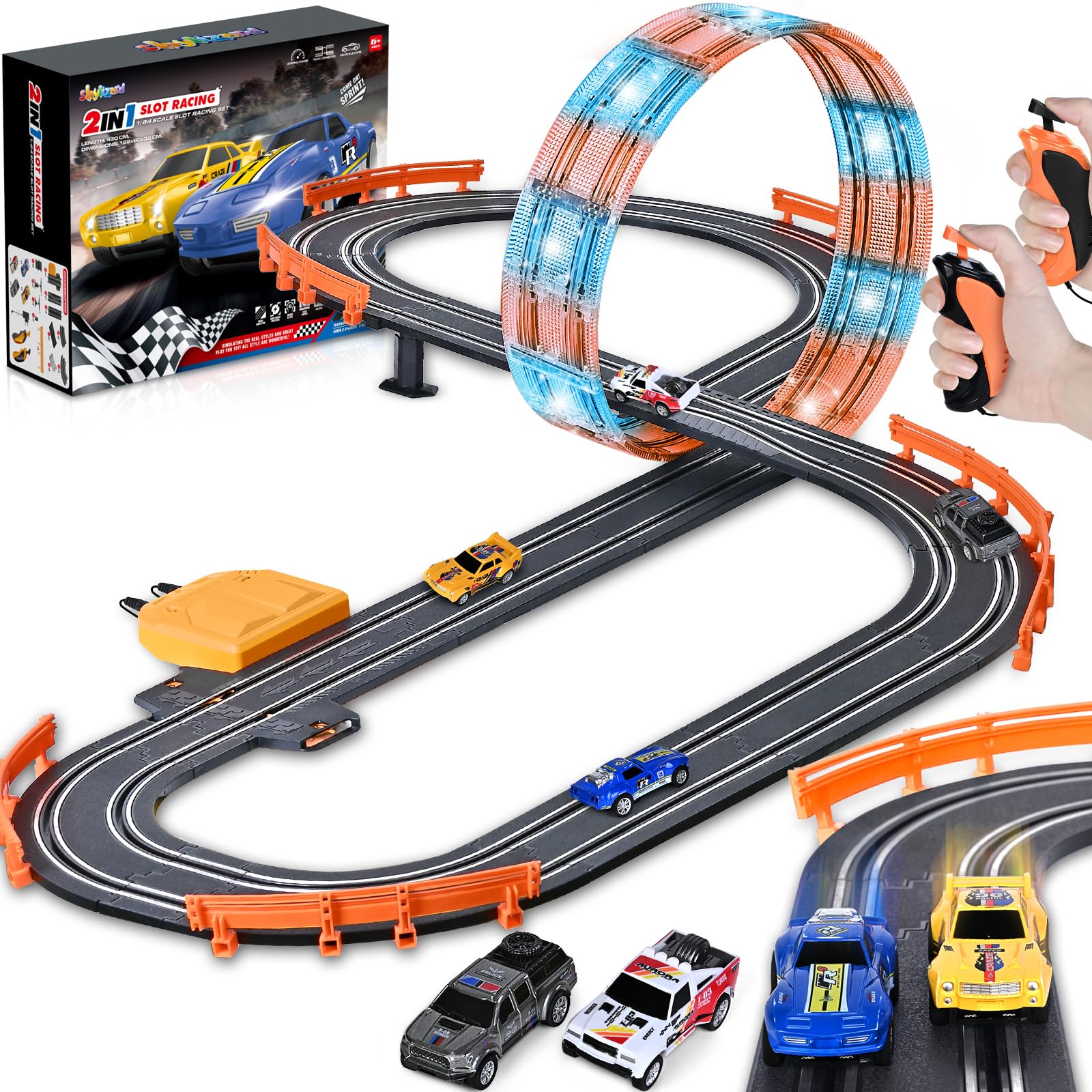 Slot Car Race Track Sets with 4 Slot Cars, Ideal Birthday Xmas Gifts ...