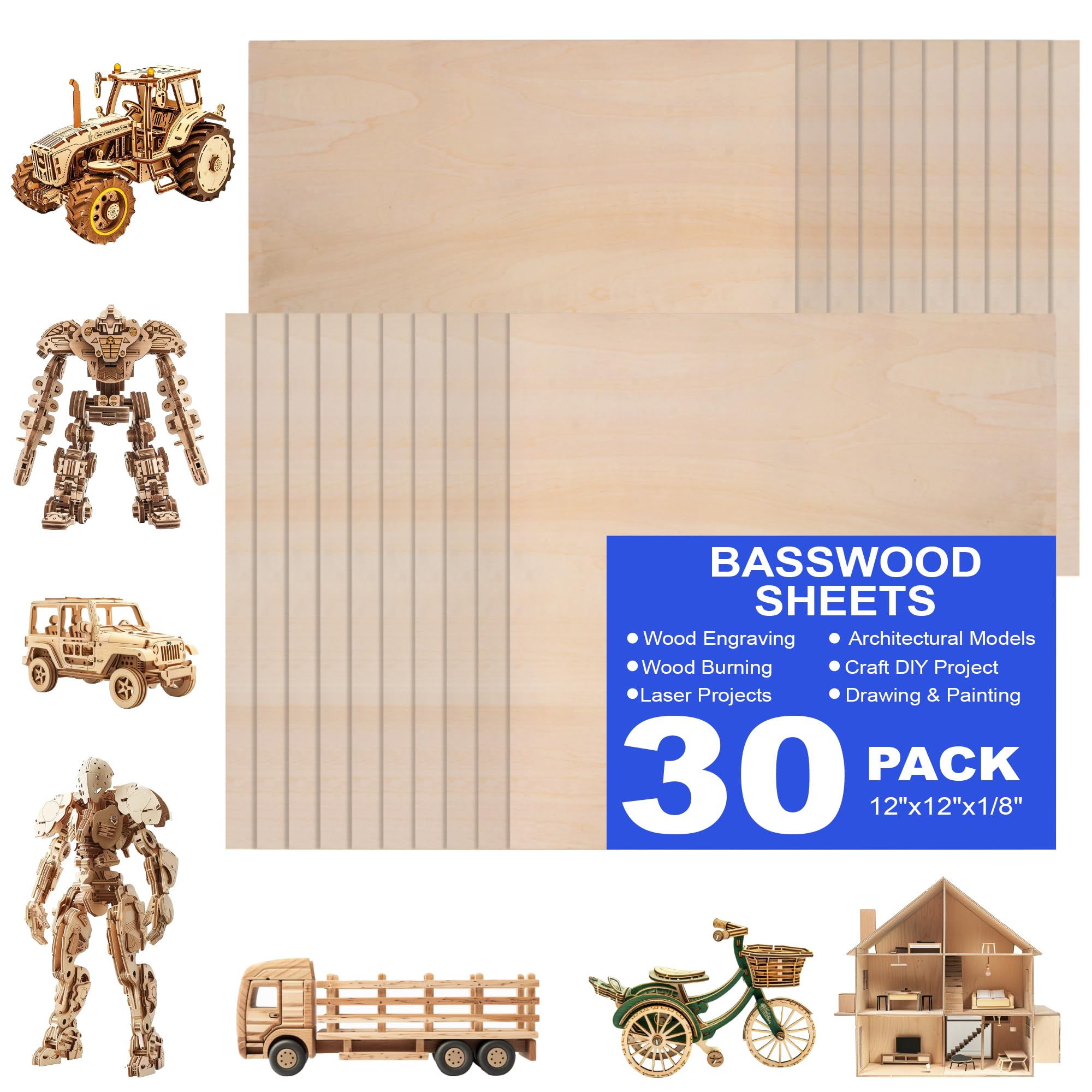 Mua 30 Pack 12"x12"x1/8" Basswood Sheets for Crafts,3mm Craft Wood ...