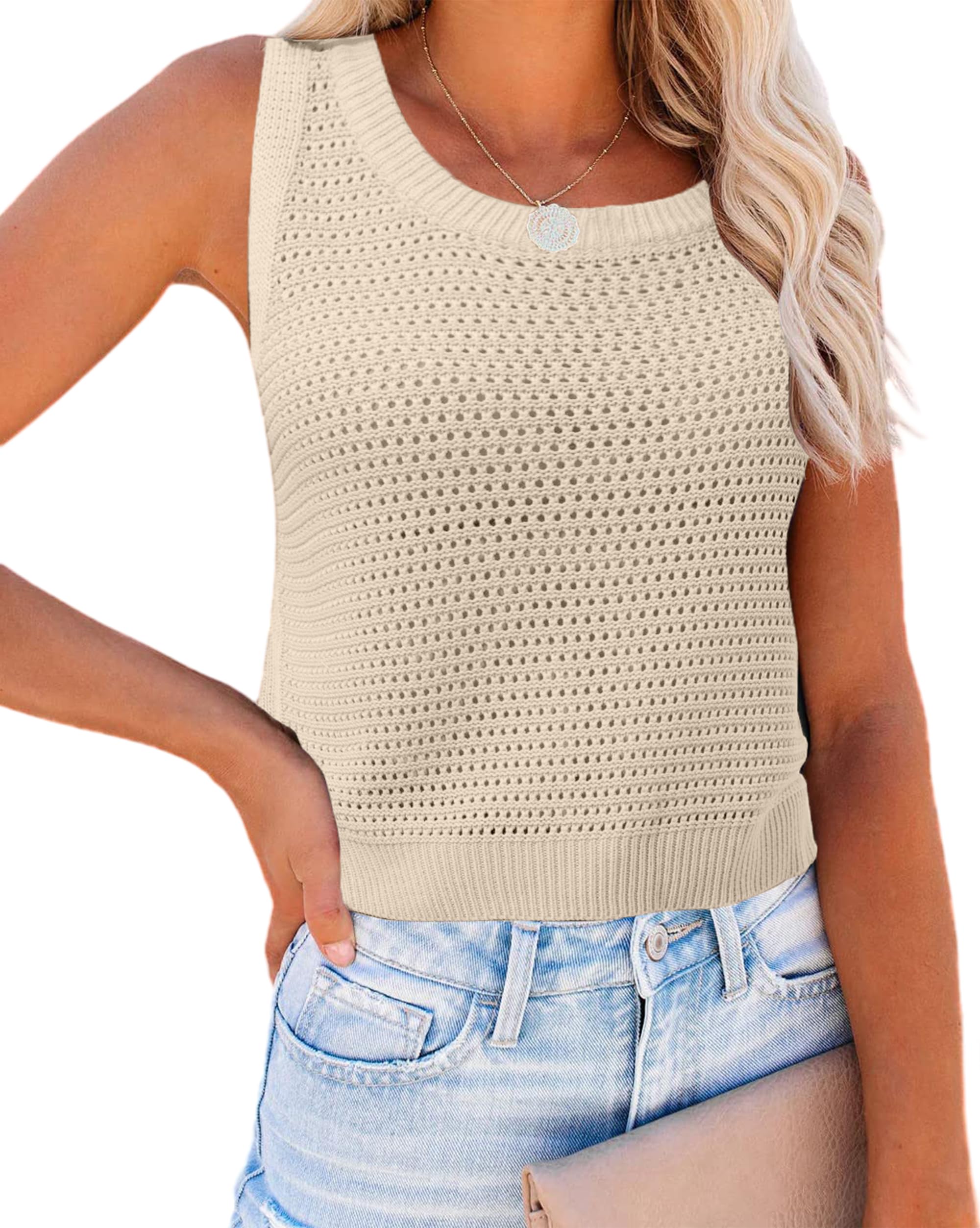 Women's Summer Knit Sweater Vest Summer Tops Crochet Tops for Women ...