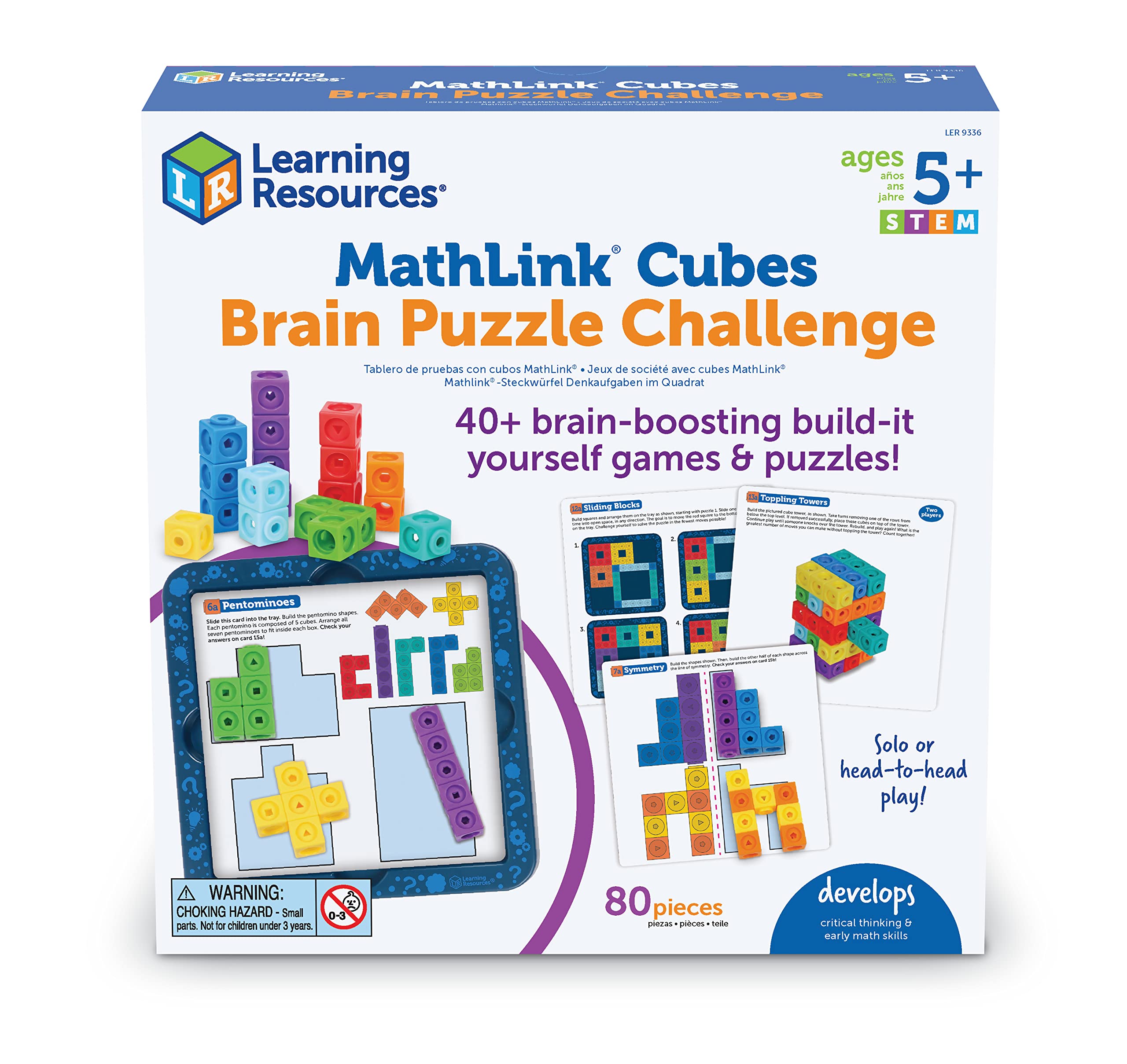 Learning Resources MathLink Cubes Brain Puzzle Challenge, 80 Pieces ...
