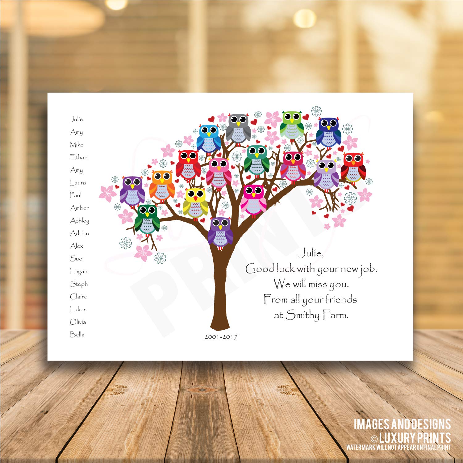 Personalised Leaving Boss Colleague Friend Tree Present Owls Retirement ...