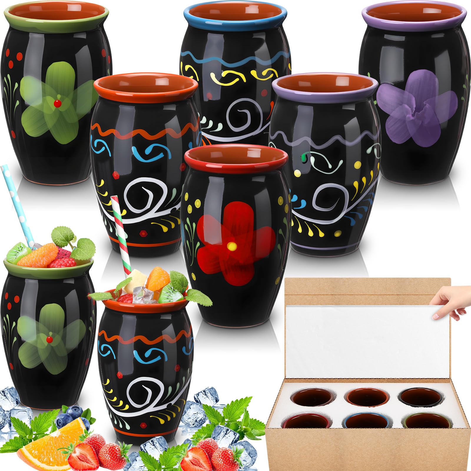 Gejoy Pack of 6 12oz Cantaritos de Barro Mexicanos Mexican Clay Cup ...