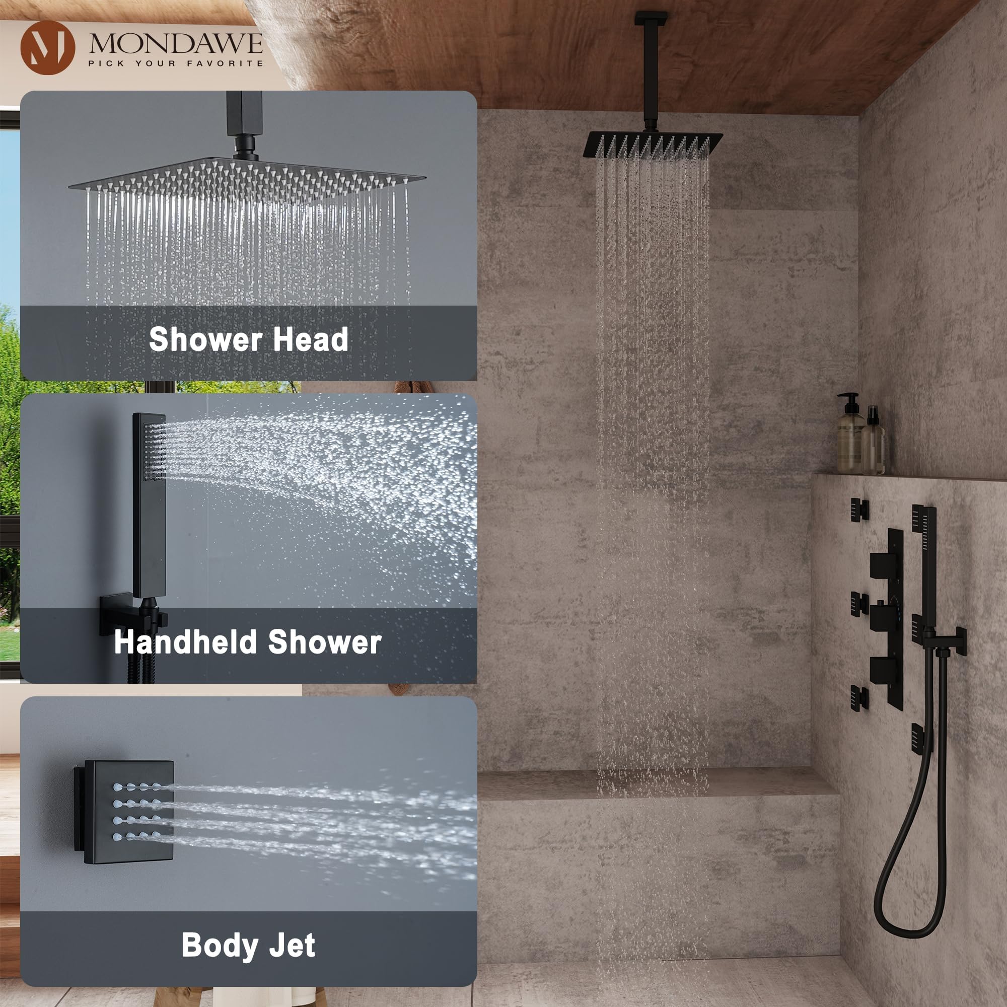 Mua MONDAWE 12" Thermostatic Full Body Shower Jets System, Rainfall ...