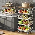 Amazon.com: SAYZH Fruit Basket for Kitchen with Wood Top 5 Tier ...