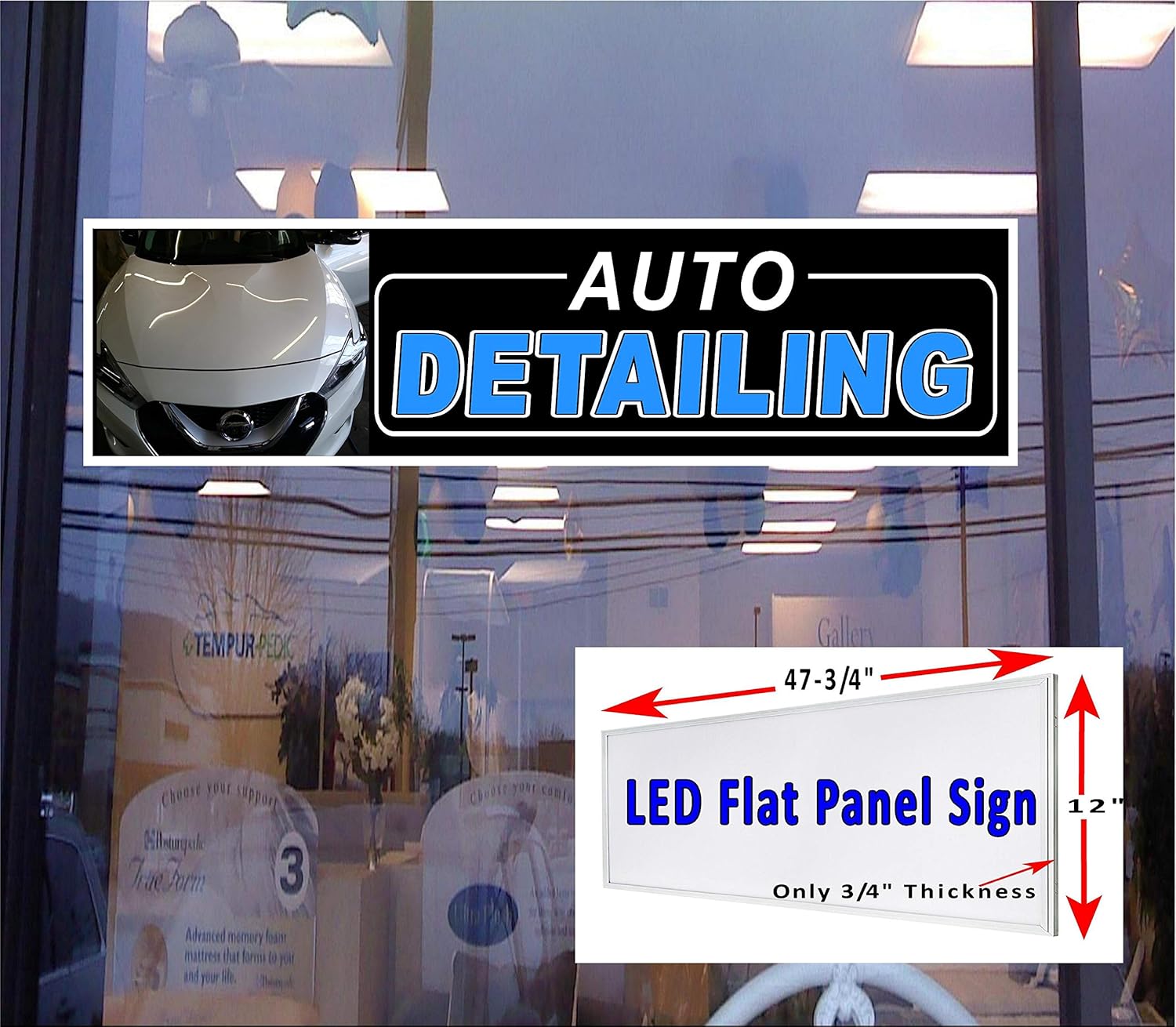Amazon.com: LED flat panel Light Box Sign Auto DETAILING 46"x12" window ...