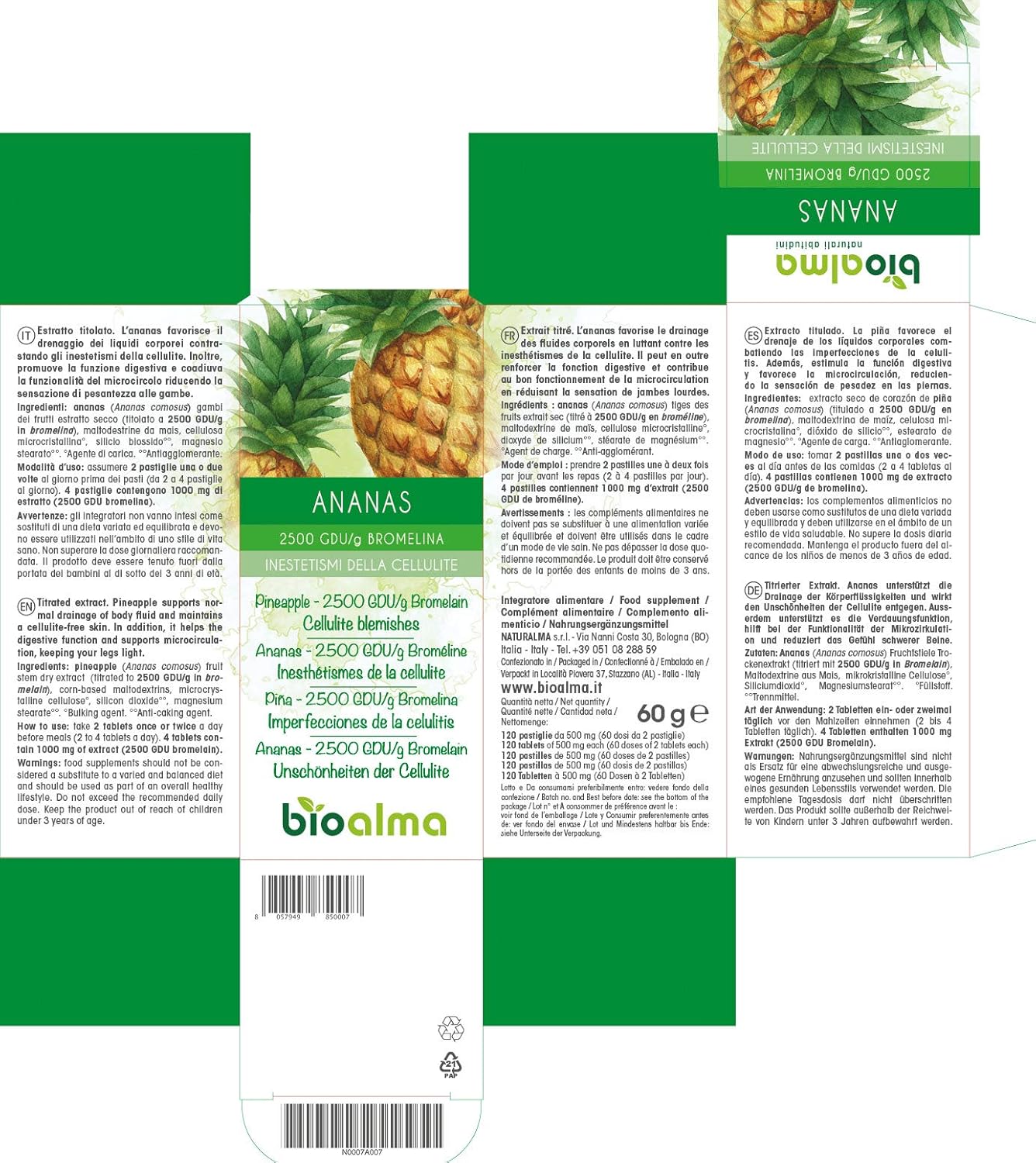 Pineapple (Ananas comosus) Naturalma | 2500 GDU/g Bromelain | 120 ...