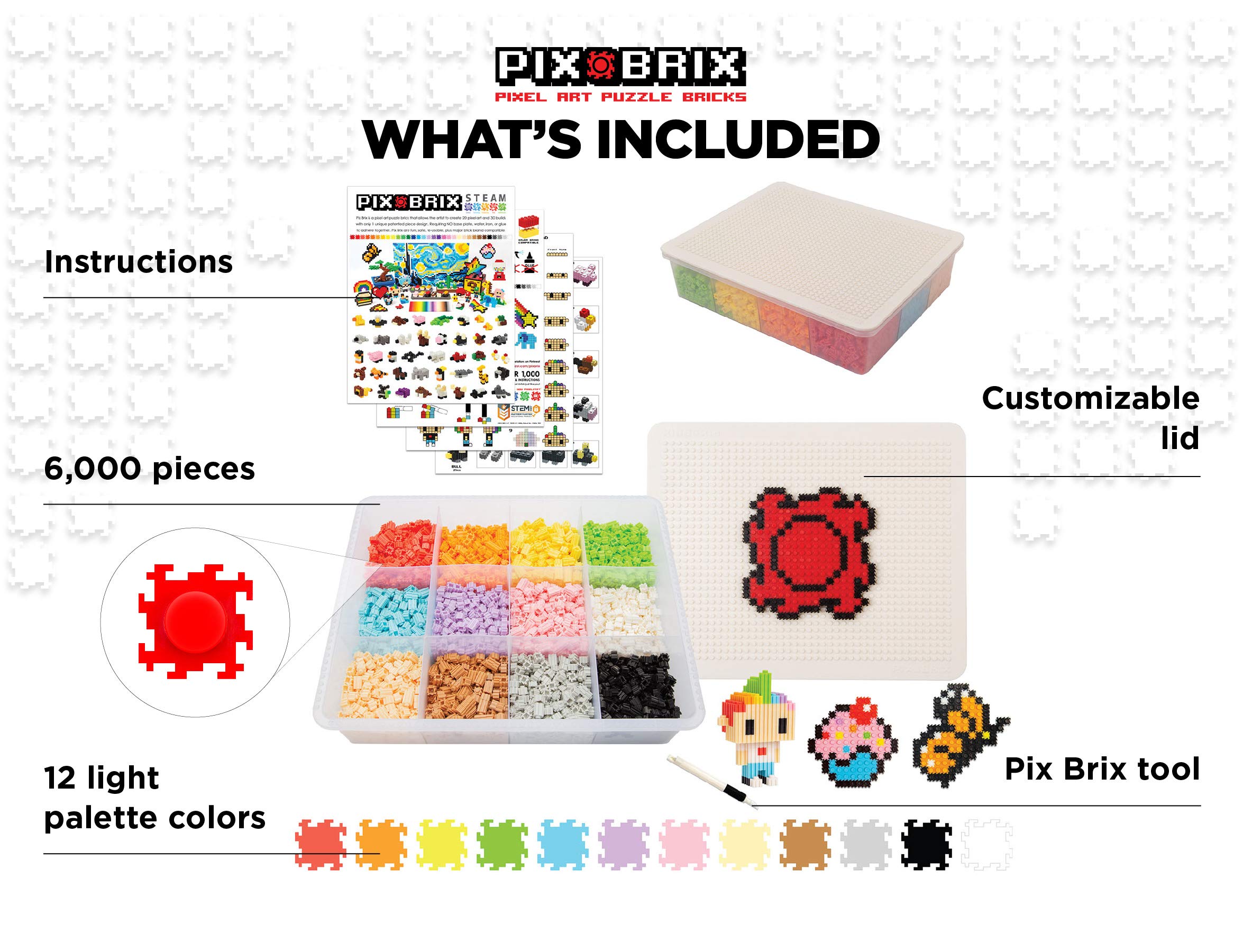 Mua Pix Brix Pixel Art Puzzle Bricks – 6,000 Piece Pixel Art Container, 12 Color Light Palette ...