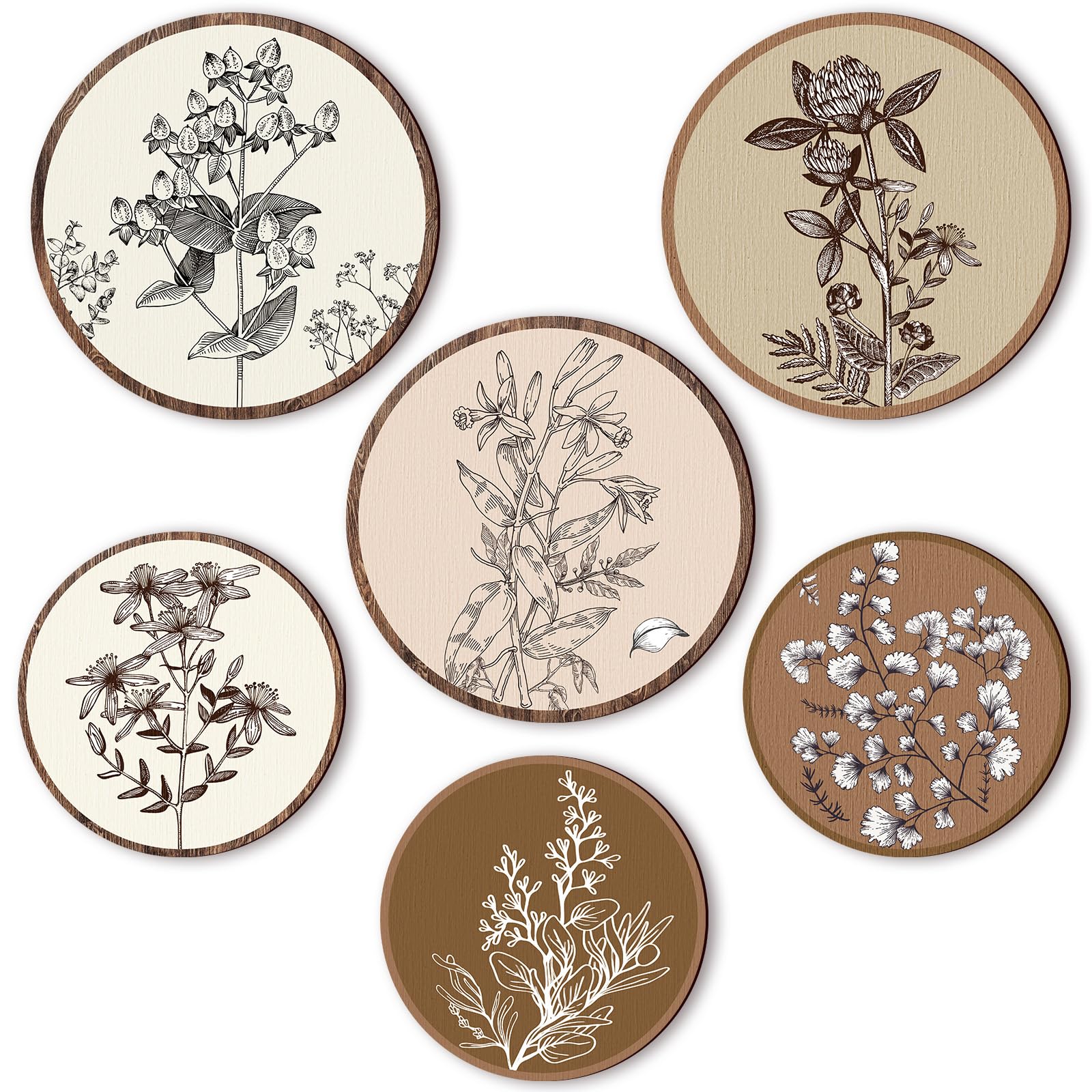 Barydat 6 Pieces Boho Plant Wall Art Decor Wooden Boho Farmhouse Rustic ...