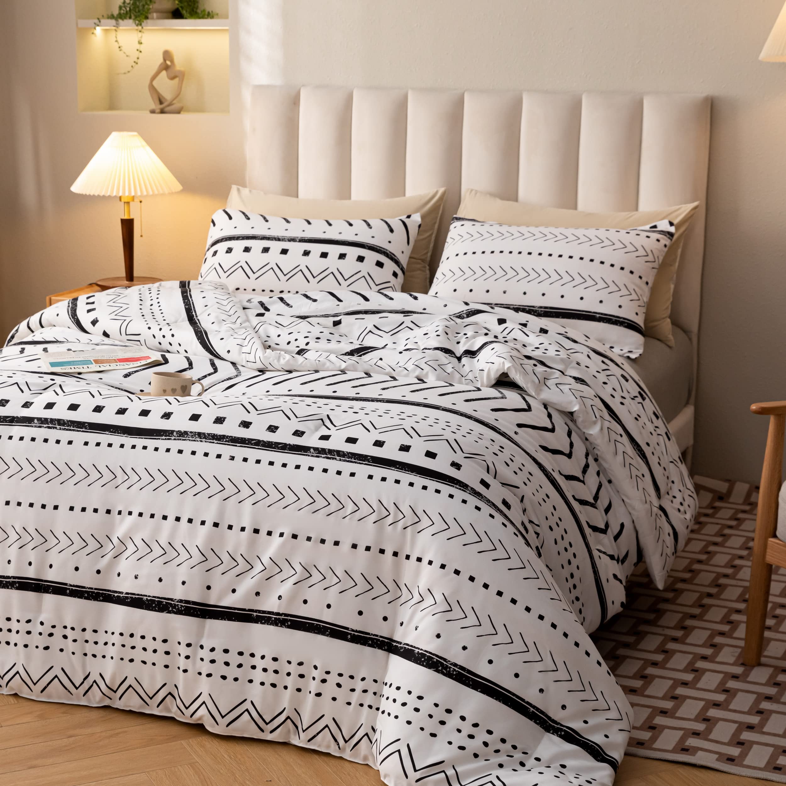 Smoofy Aztec White King Size Comforter Set, Folkloric Art Pattern ...