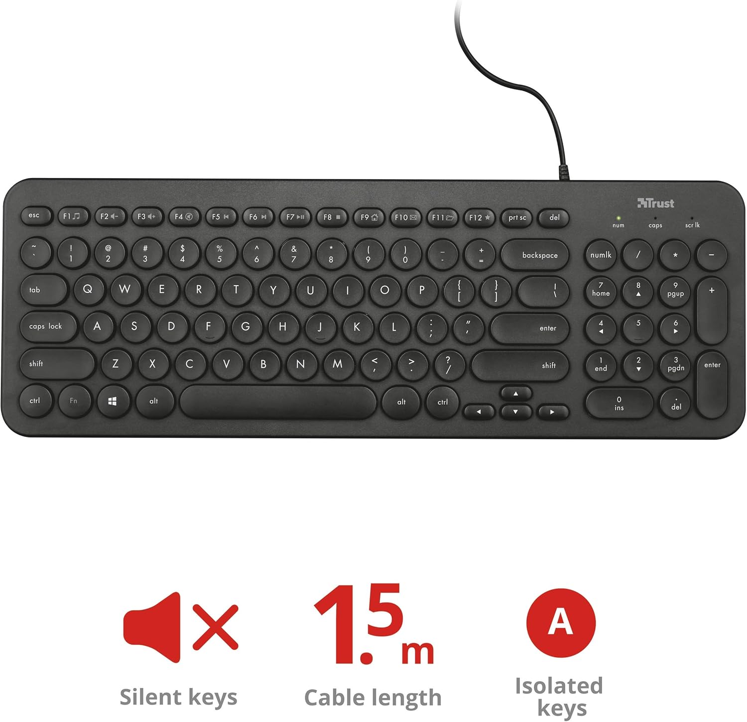 Trust Muto Wired Full Size Multimedia Keyboard for PC and Laptop, Low ...