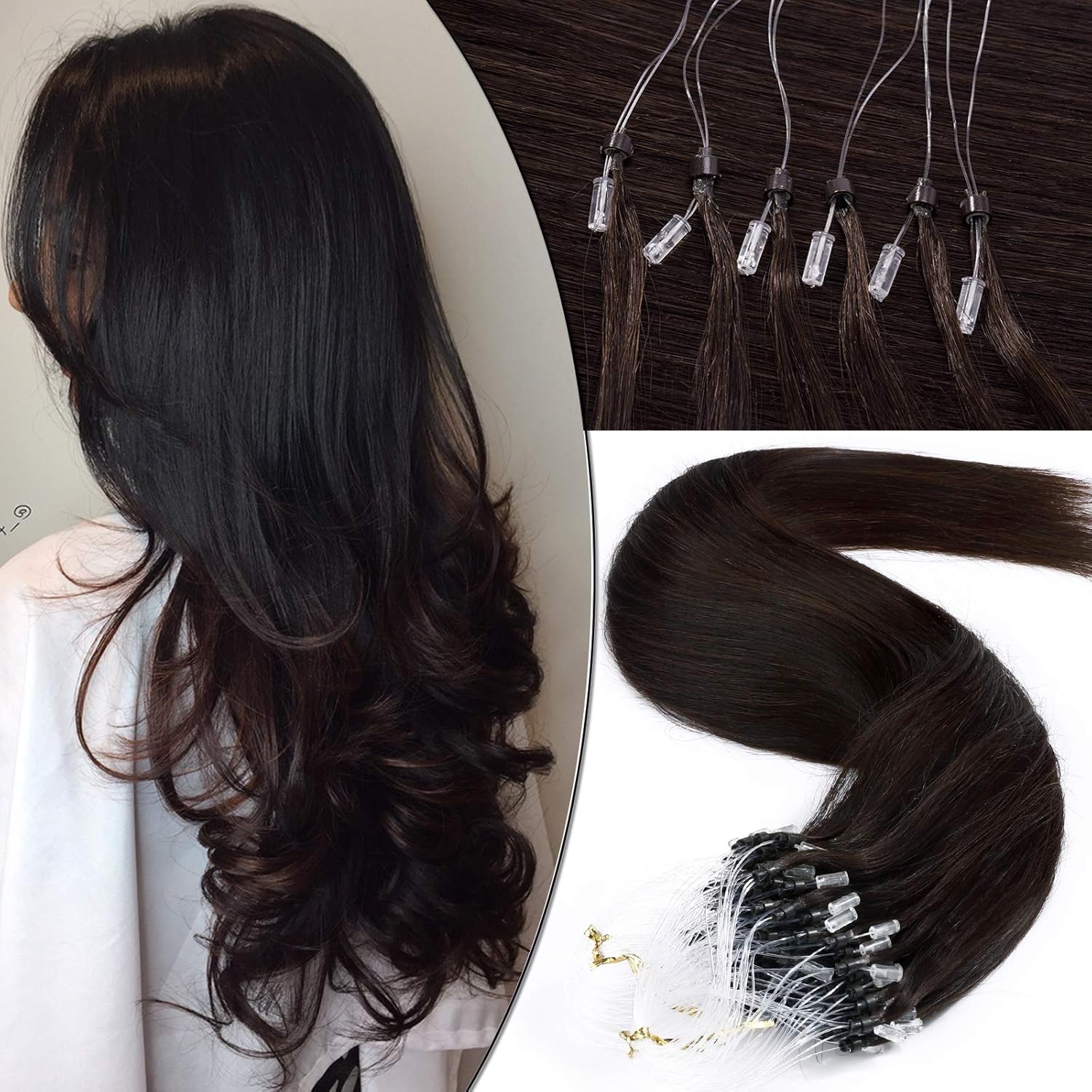 18″ Micro Loop Human Hair Extensions 100% Remy 100 Strands [#2 Dark ...