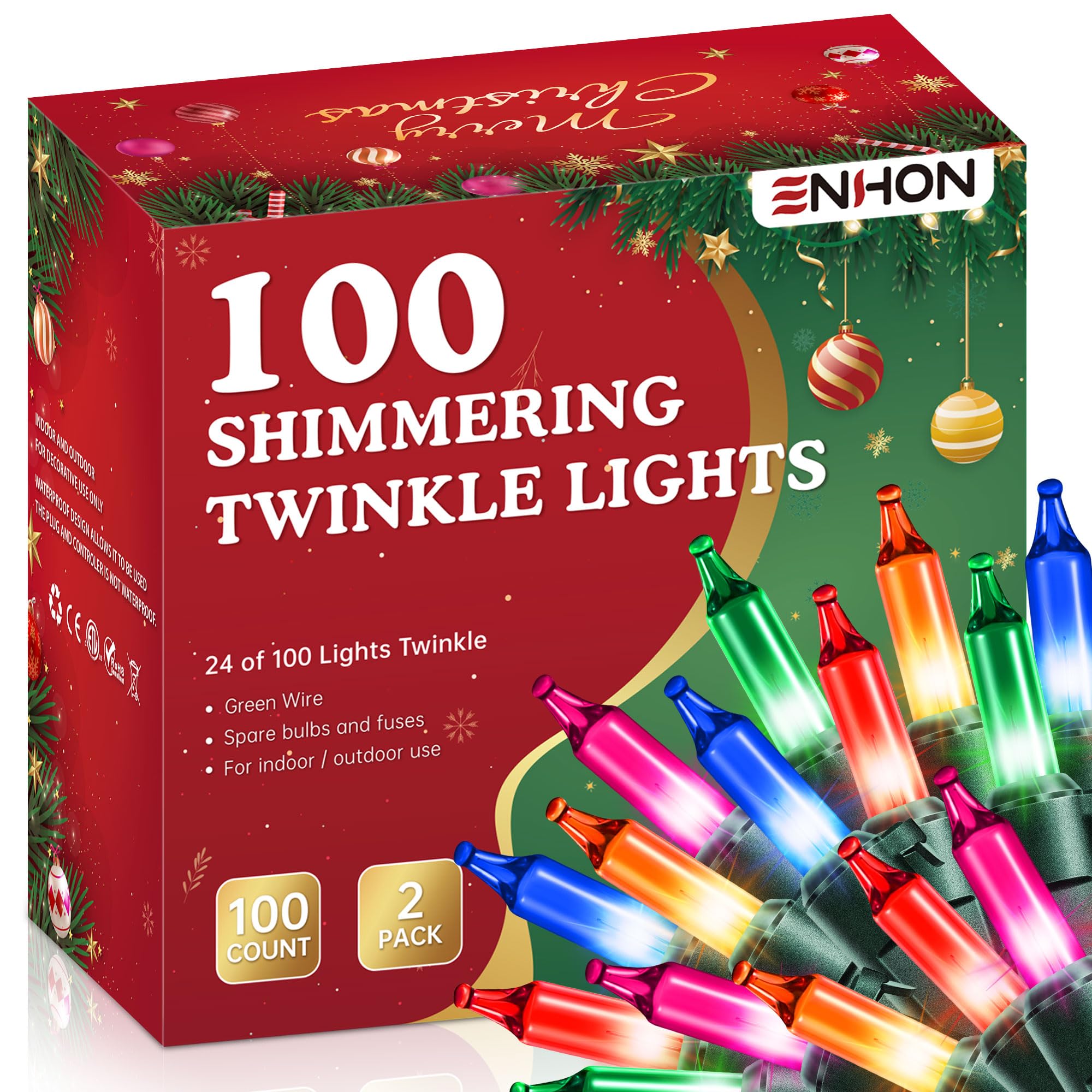 Enhon Twinkling Christmas Lights, 50.8 FT 48 of 200 Random Twinkle ...