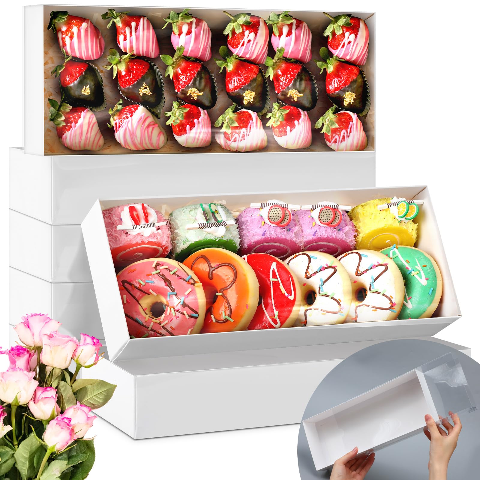 Dunzoom 50 Pcs Cookie Boxes 12x4.8x2 Long Bakery Boxes Macaron Boxes ...