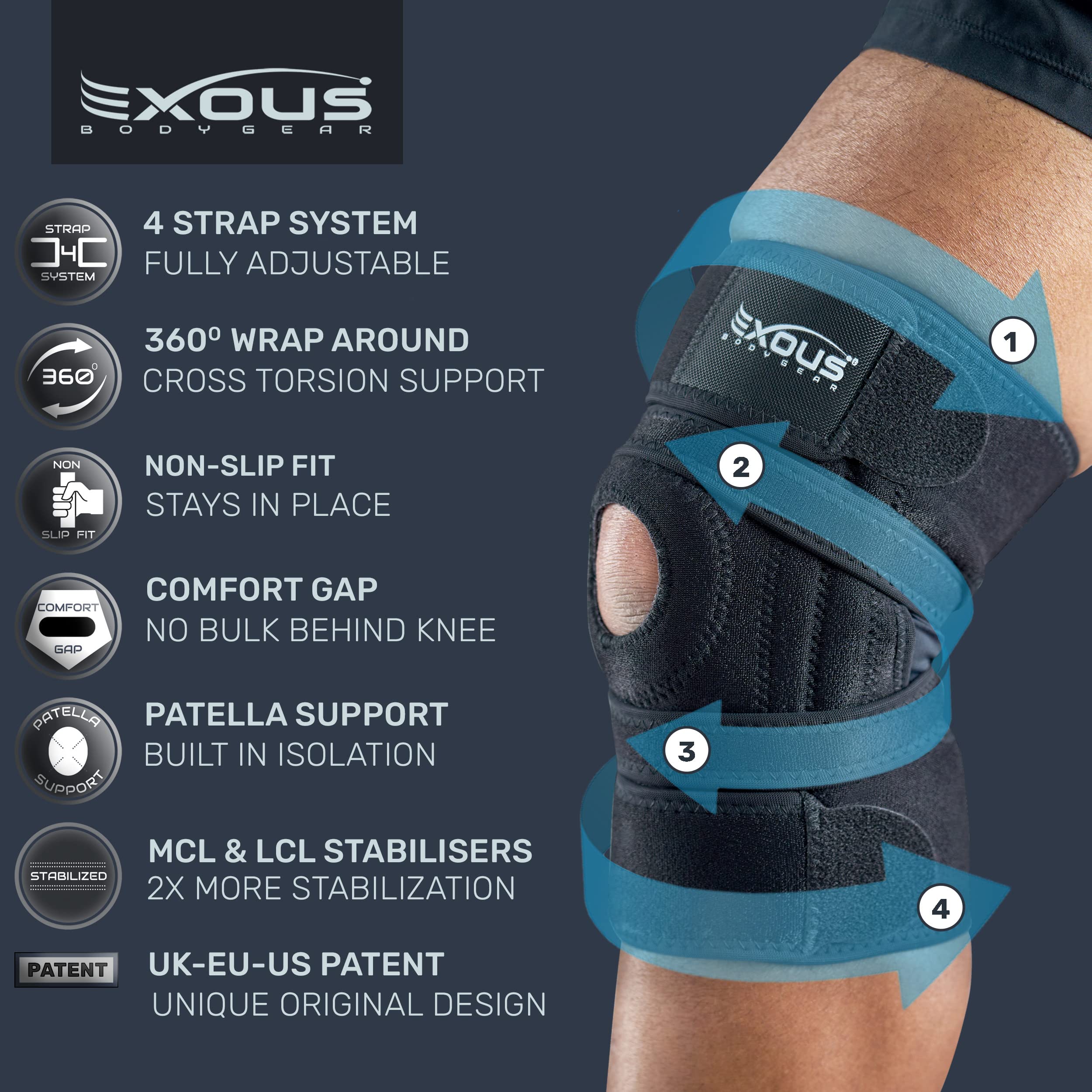 Mua EXOUS BODYGEAR Knee Brace Meniscus Tear Support For Arthritis Acl ...