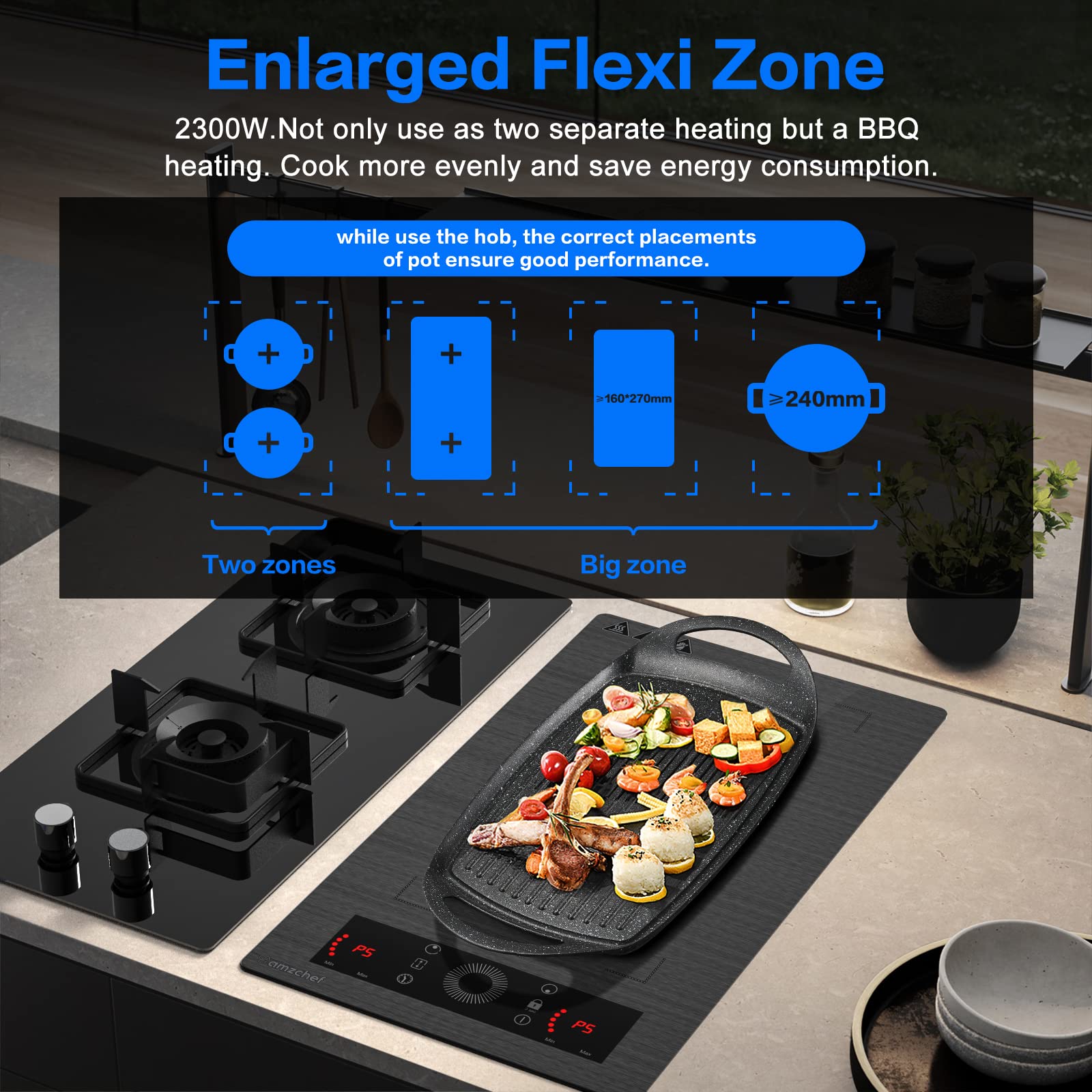 Mua Induction hob with flex zones, AMZCHEF double induction hob with 9 ...