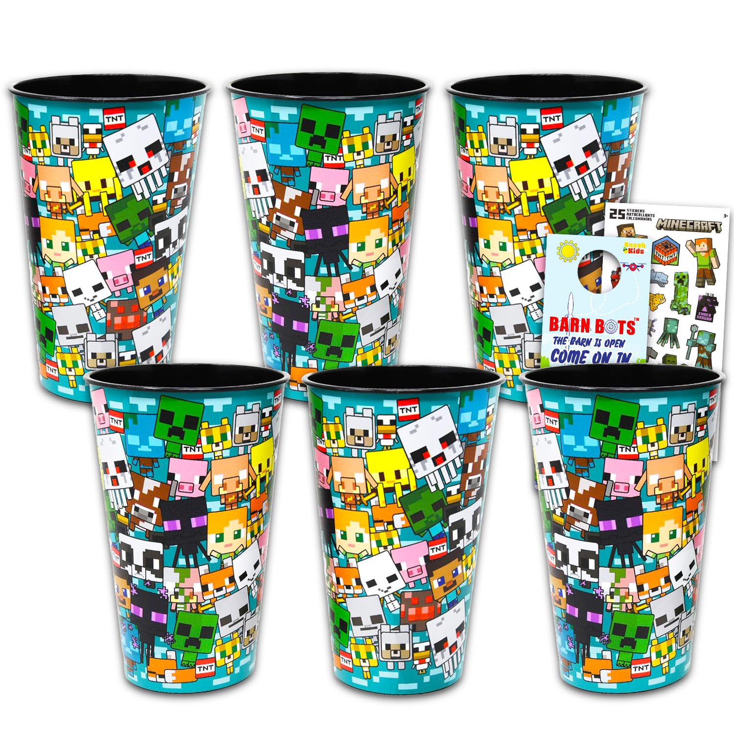 Minecraft Reusable Tumbler Cup Pack - Video Game Party Favor 6 Piece ...