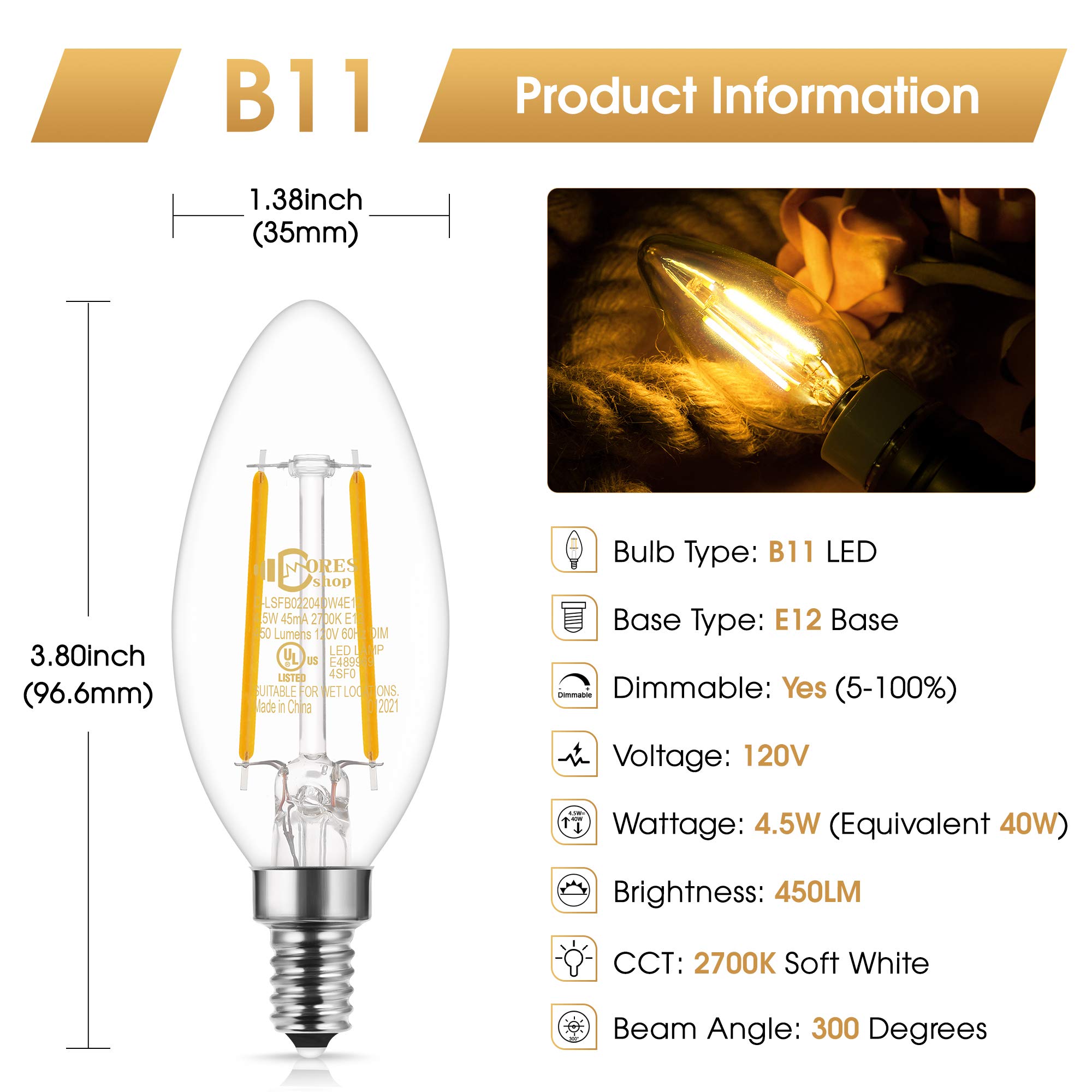 Mua Dimmable E12 Candelabra LED Bulbs 40 Watt Equivalent, 2700K Warm ...