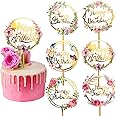 Amazon.com: Jetec 6 Pieces Happy Birthday Cake Toppers Gold Flower ...