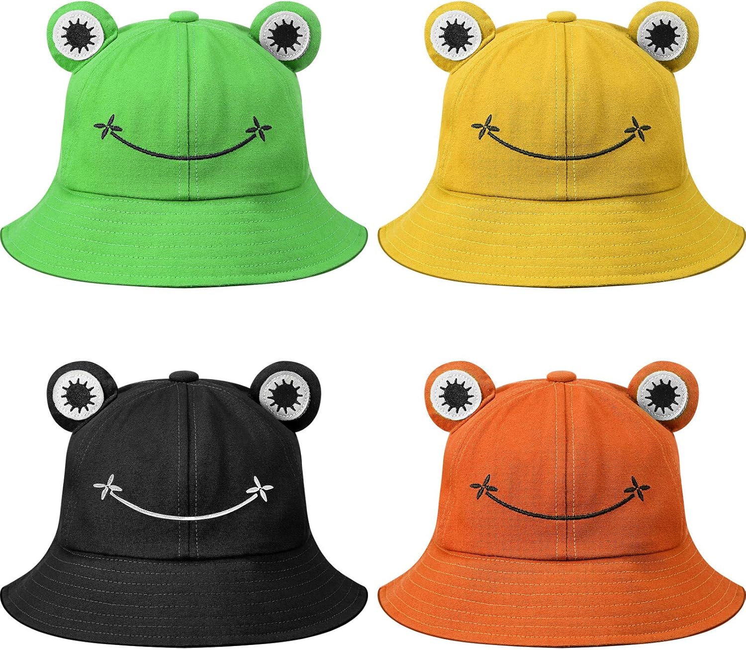 4 Pieces Cotton Foldable Wide Brim Cute Frog Bucket Hat Fisherman Beach ...