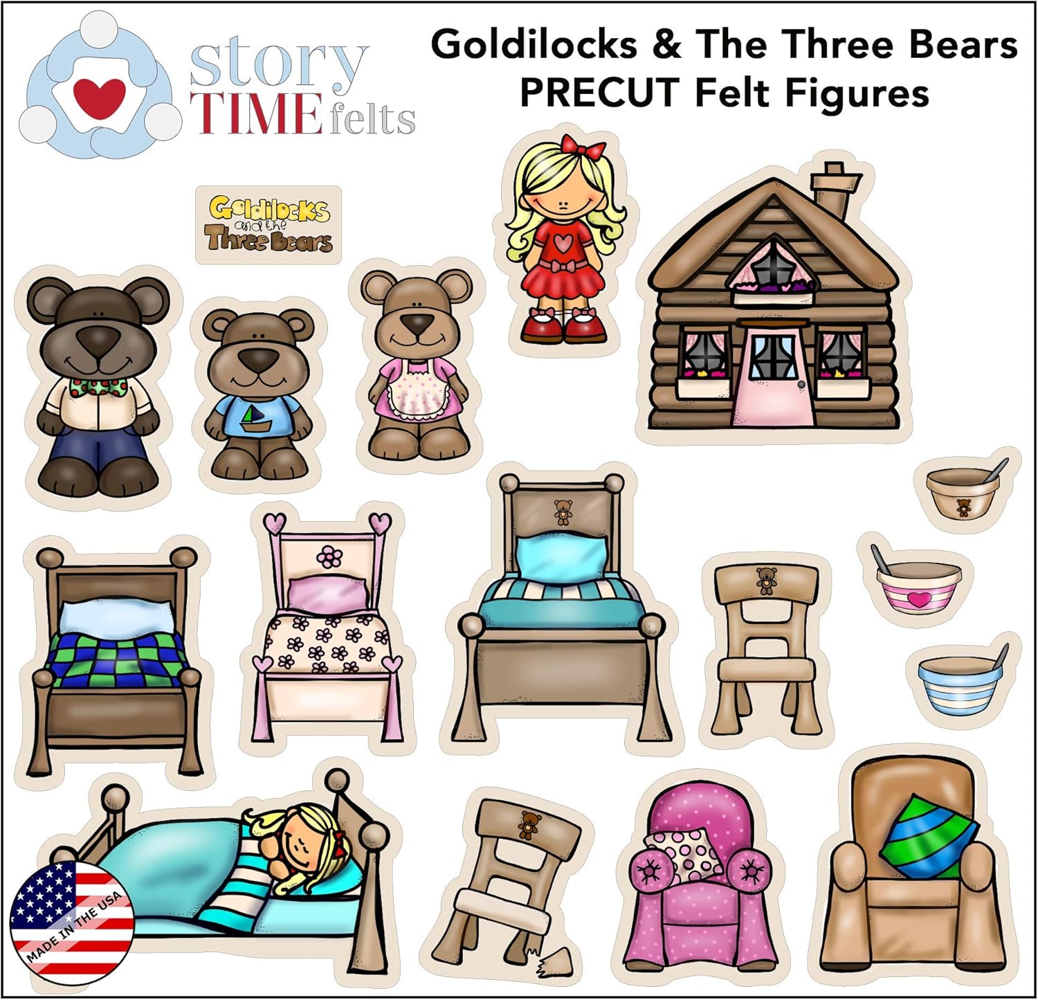 Amazon.com: Goldilocks and Three Bears Flannel/ Felt Board Figures 17 ...