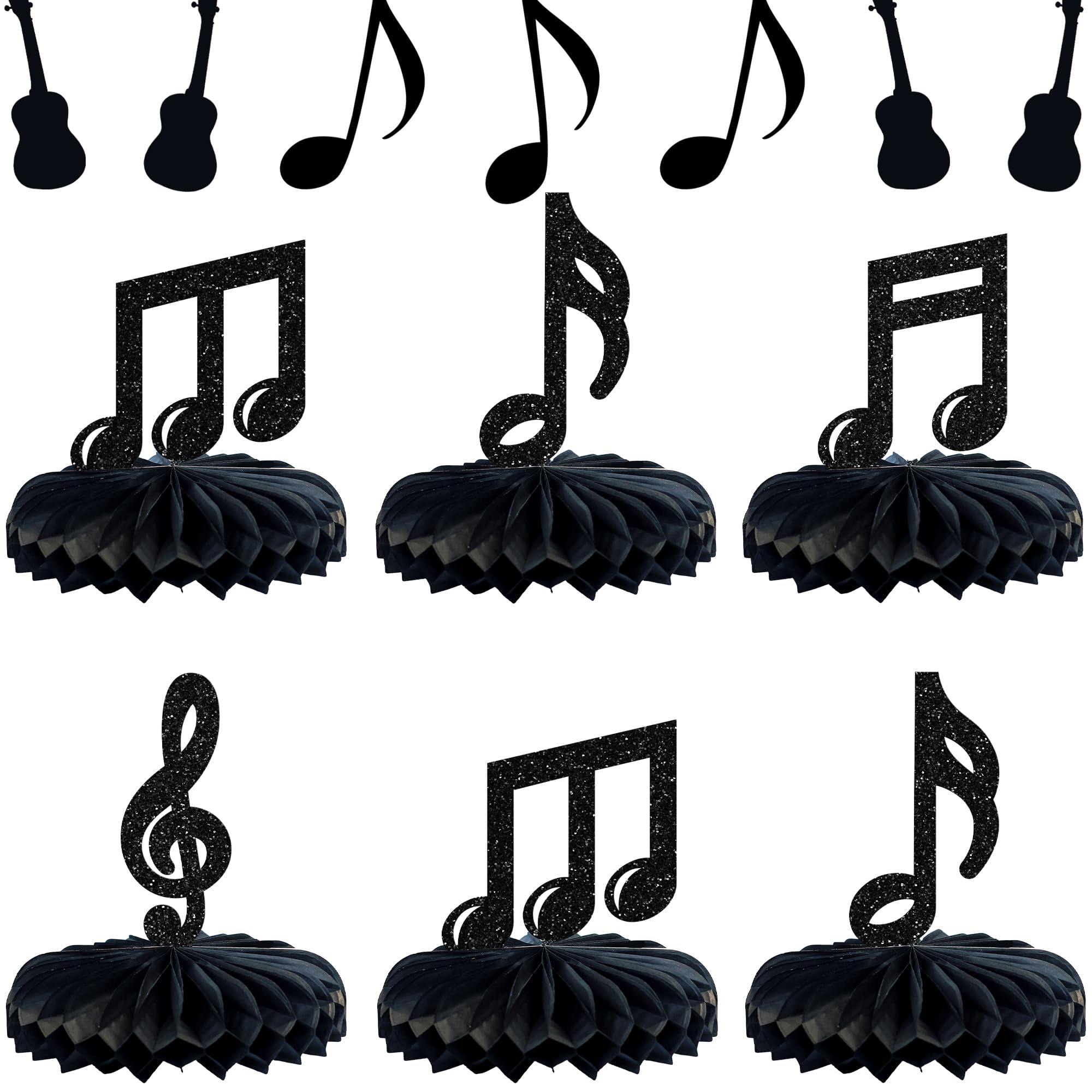 Gyufise 8Pcs Music Notes Honeycomb Table Centerpiece Black Glitter ...