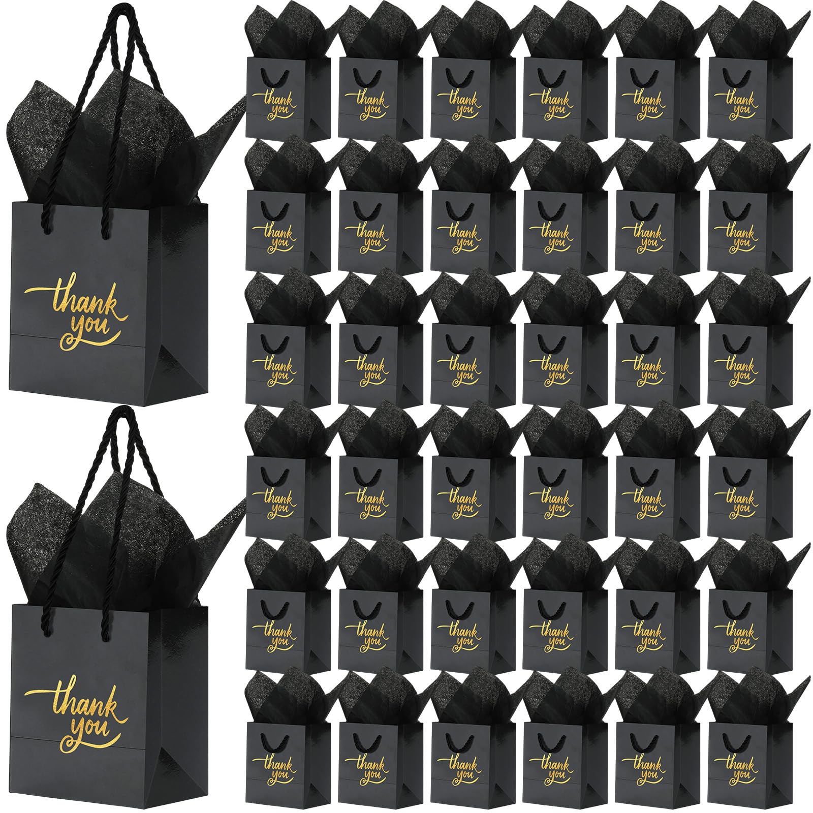 Yeaqee 100 Pack Small Gift Bags Bulk, Mini Thank You Bags with Tissue ...