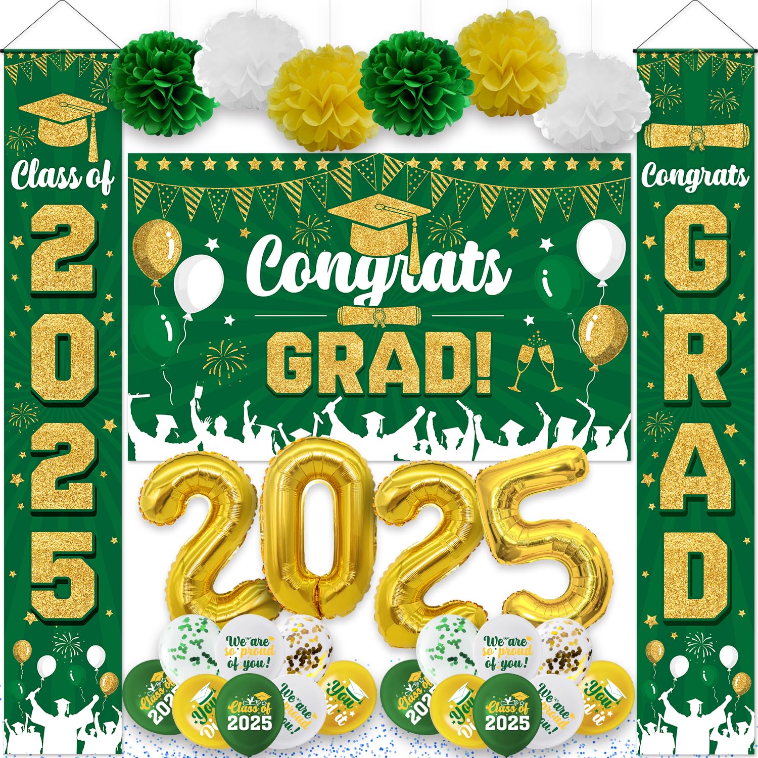 Green and Gold Graduation Decorations 2025, Green Graduation ...