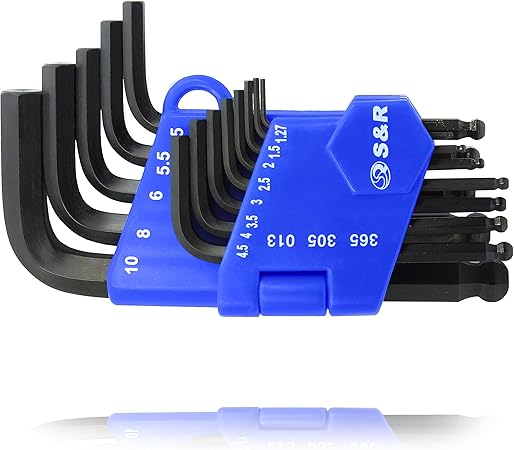 S&R Allen Key Set Ball Head, 13 Short Allen Keys, 1.27 to 10 mm in ...