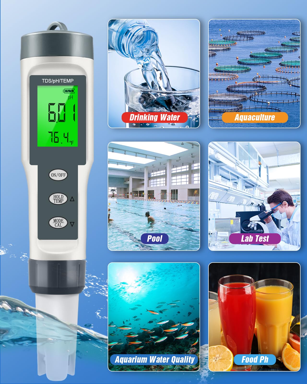 TDS/pH/Temperature 3-in-1 PH Meter For Water, 0-14 PH Measurement Range ...