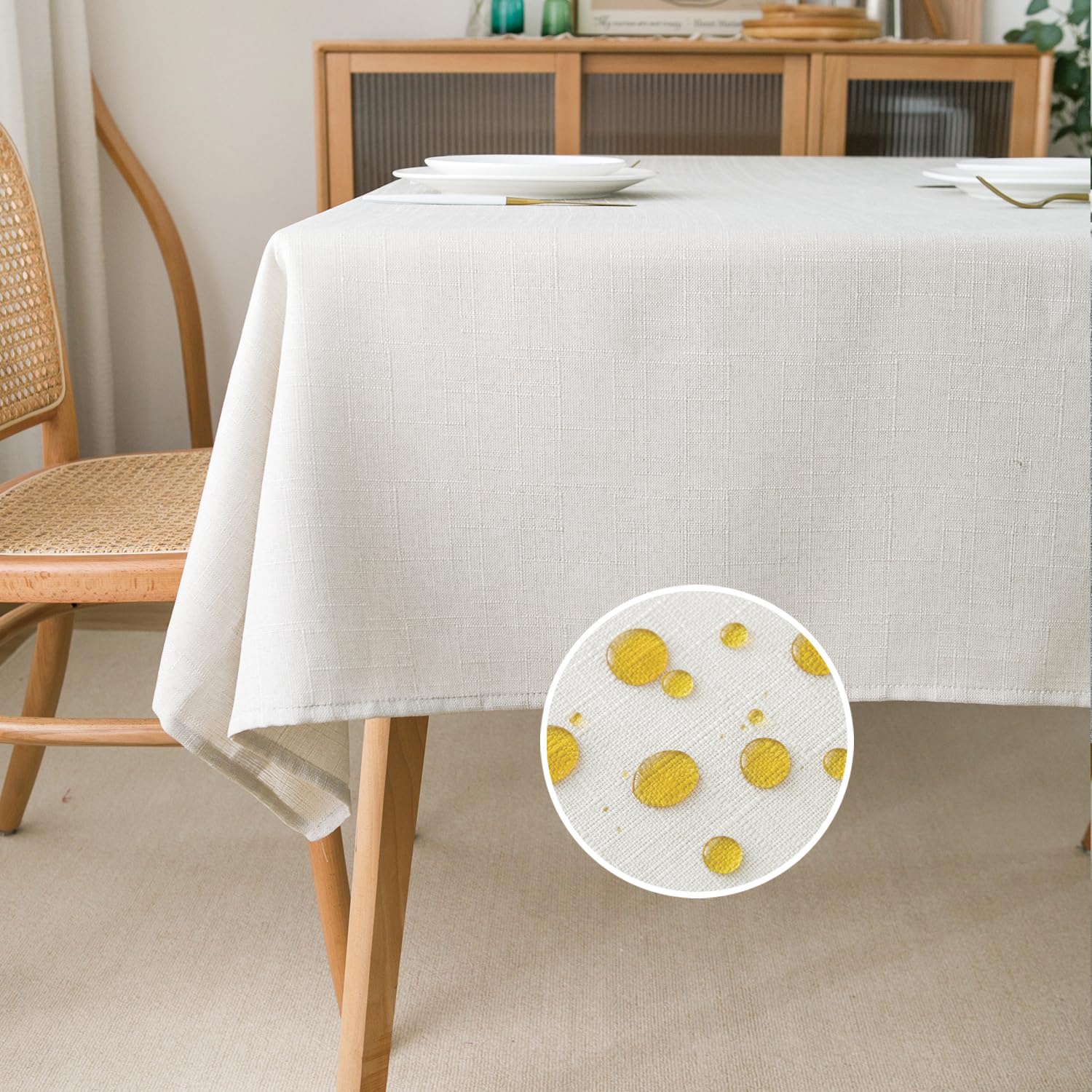 NLMUVW White Linen Table Cloth for Rectangle, Rustic Textured ...
