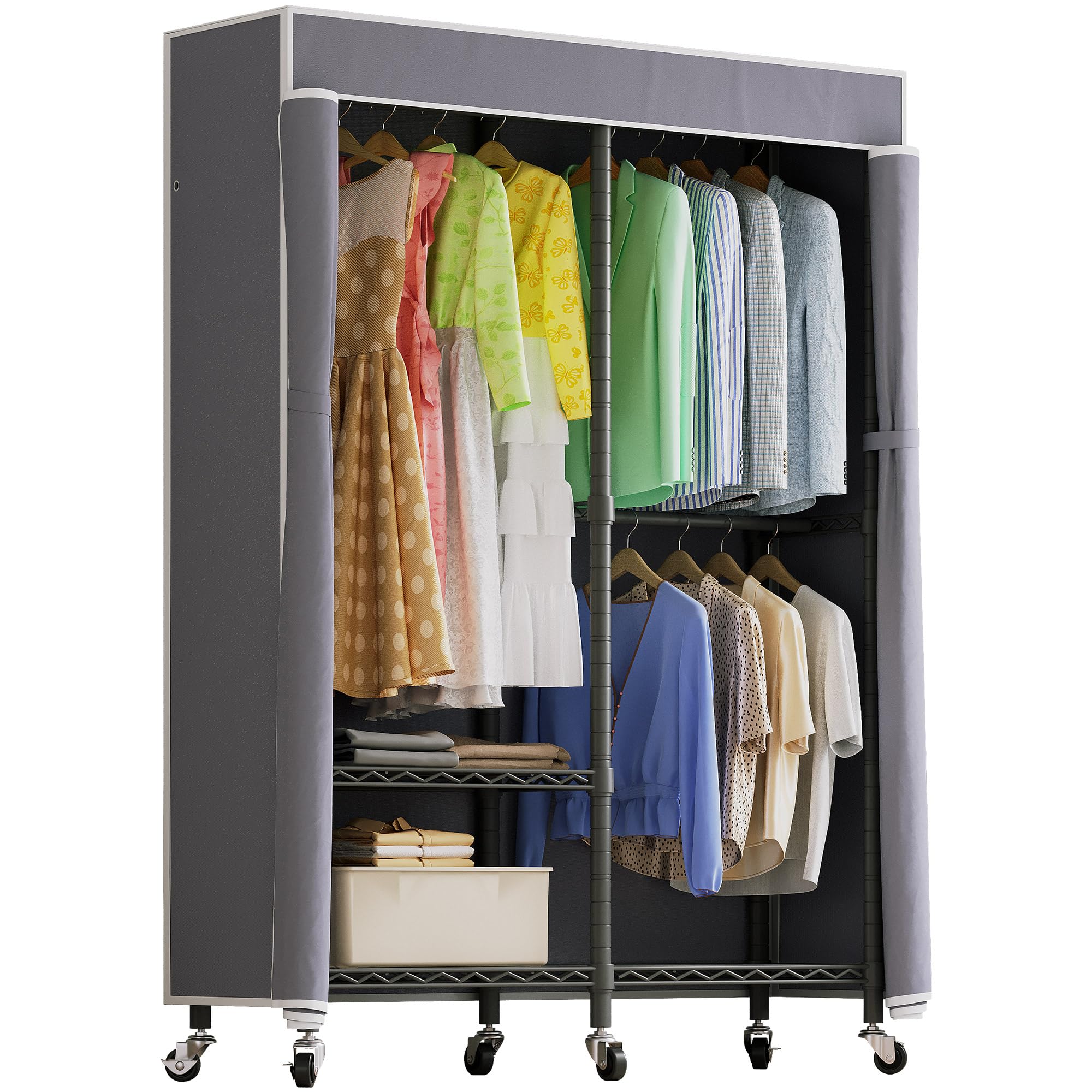 Higeego H9 Heavy Duty Rolling Clothes Rack with Cover, Covered Garment ...