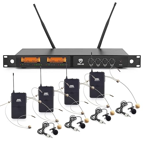 Nady DW-44 HM-10 Beige Quad Digital Wireless Headset Microphone System– Ultra-Low Latency with ...
