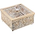 Amazon.com: Hipiwe Vintage Gold Jewelry Box with Glass Lid Mirrored ...