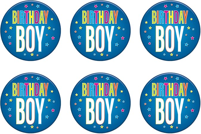 Beistle 6 Piece Birthday Boy Pinback Button Badge Pins For Party Favors ...