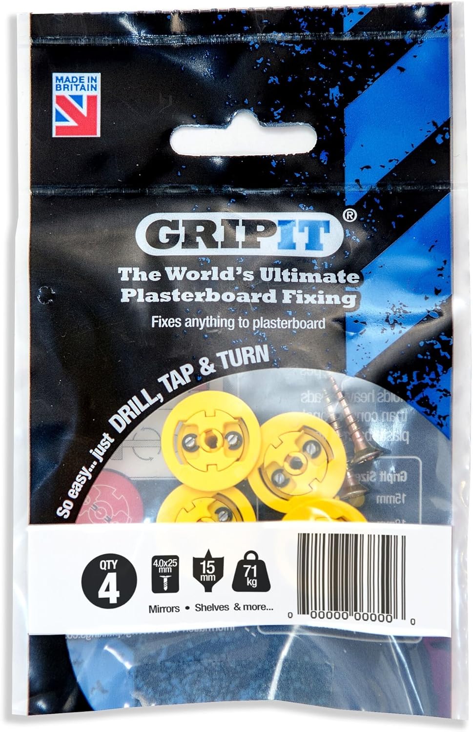 GripIt Yellow 15mm Plasterboard Fixings For Stud Walls – Max Load 71Kg ...