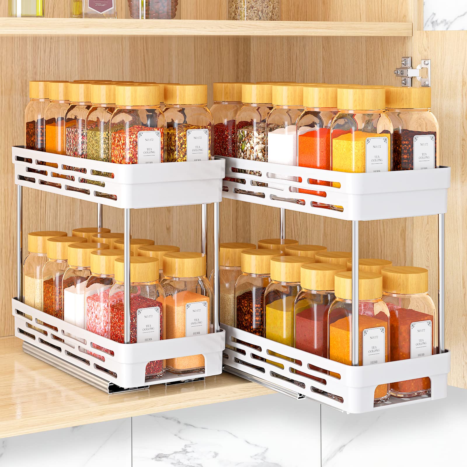 DABIGE 2-Pack Pull-Out Spice Rack Organizer for Cabinet, Slide-Out Rack ...