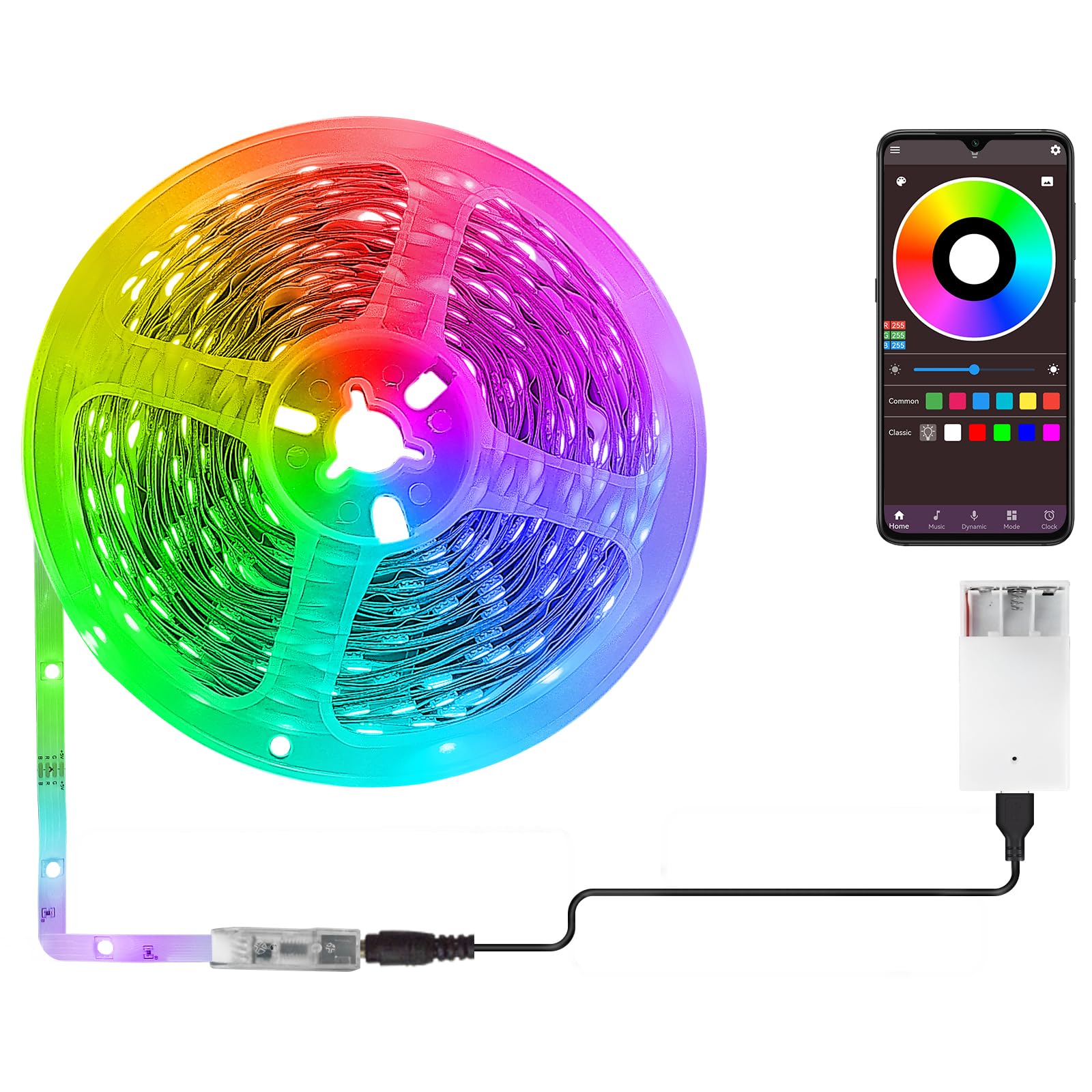 RUISHINE Led Strip Lights Battery Powered, 32ft USB Led Light Strip ...