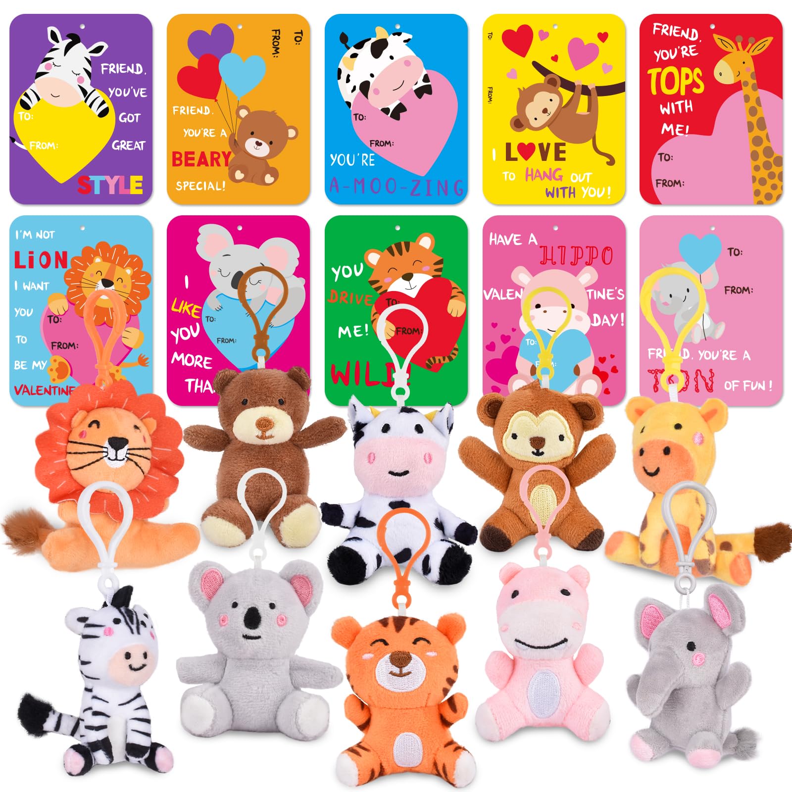 Valentine's Day Cards with Plush Keychains 20-Pack?Stress Relief Small ...