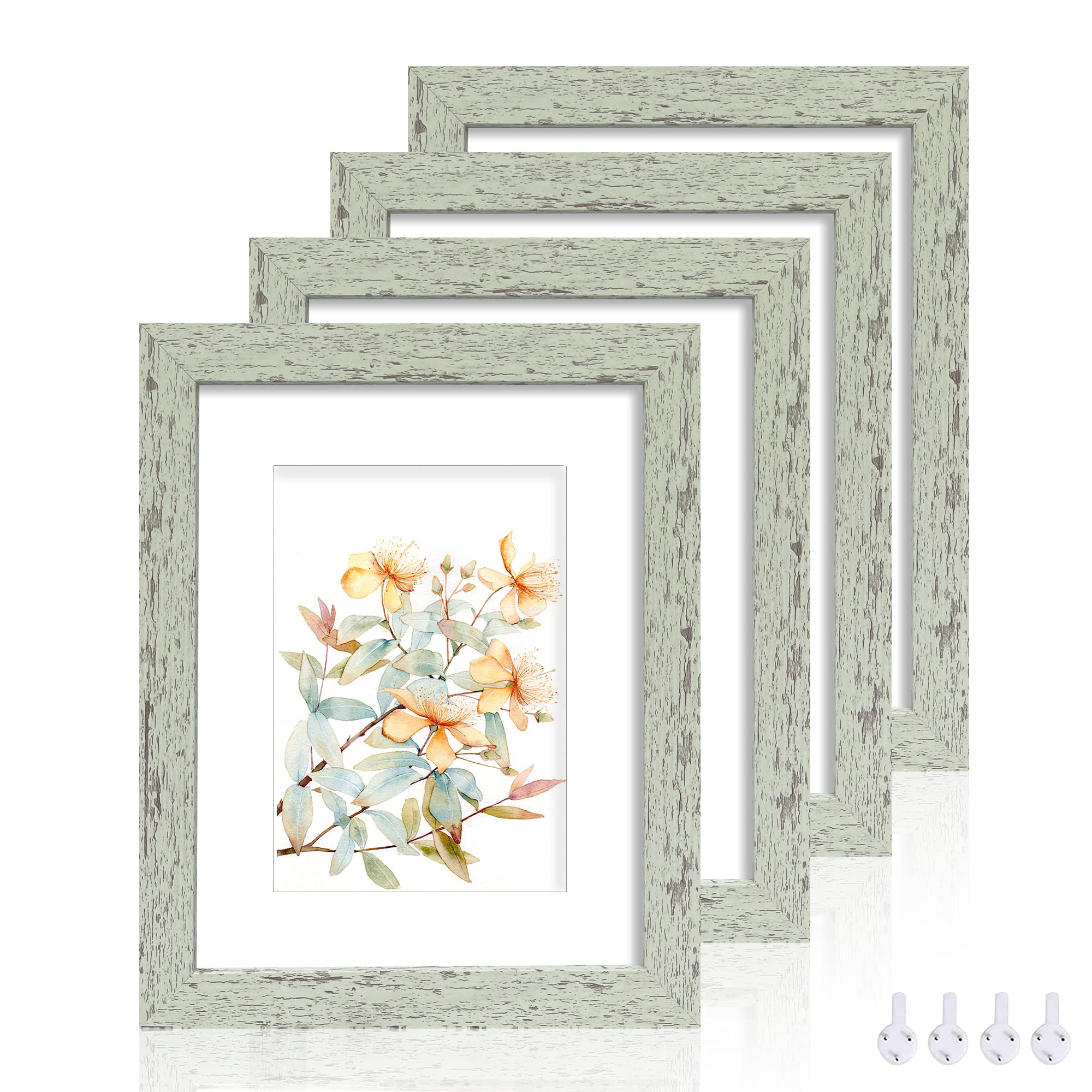 Hongkee 8x10 Picture Frame Set of 4, Made of Real Glass and Sage Green Wooden Frame, 8 by 10 ...