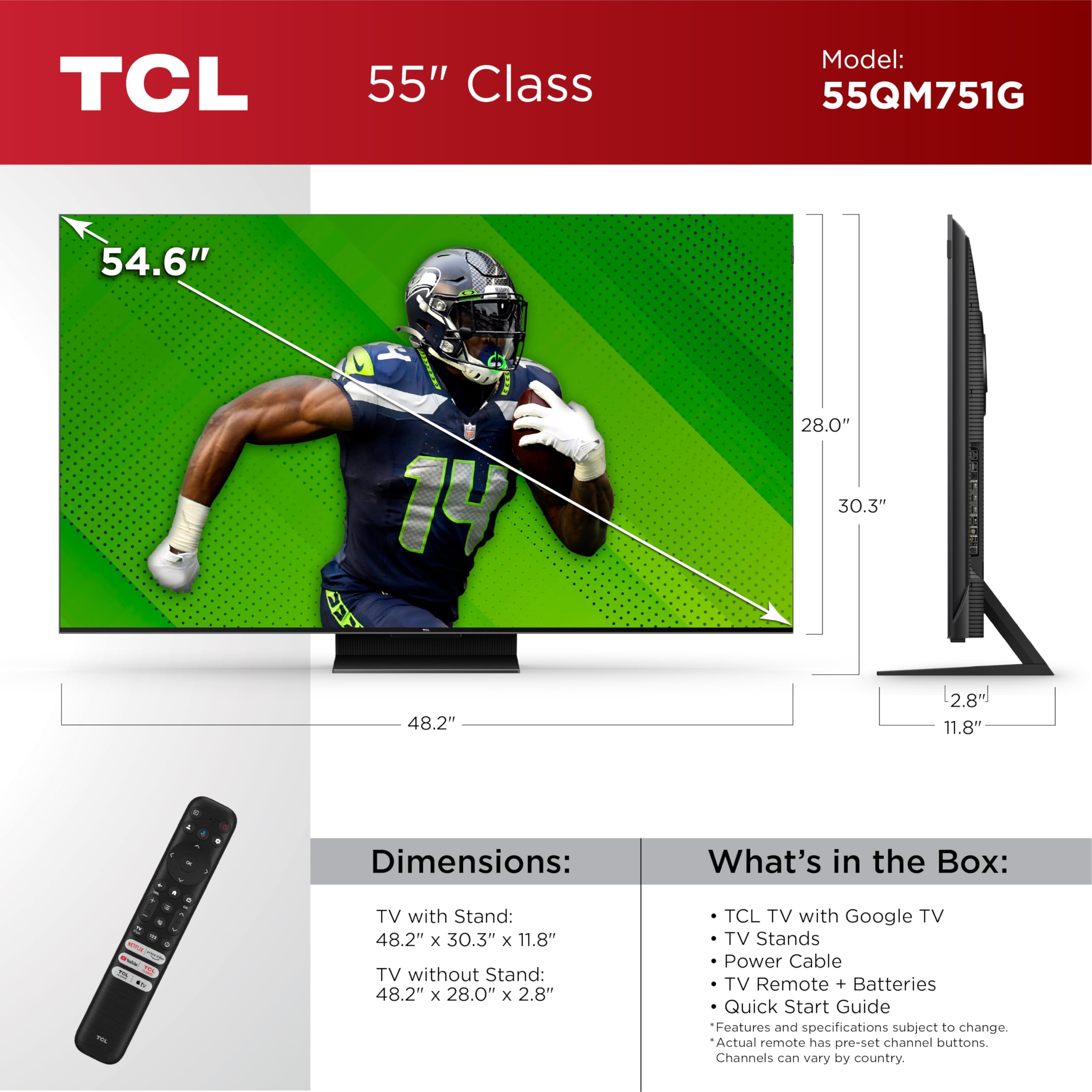 Mua TCL 55-Inch QM7 QLED 4K Smart QD-Mini LED TV with Google TV ...