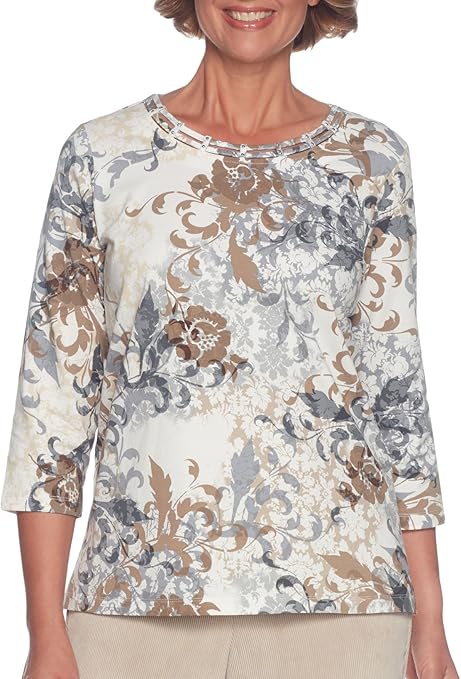 Alfred Dunner Women's Floral 3/4 SLV Crew Neck, Multi, S at Amazon ...
